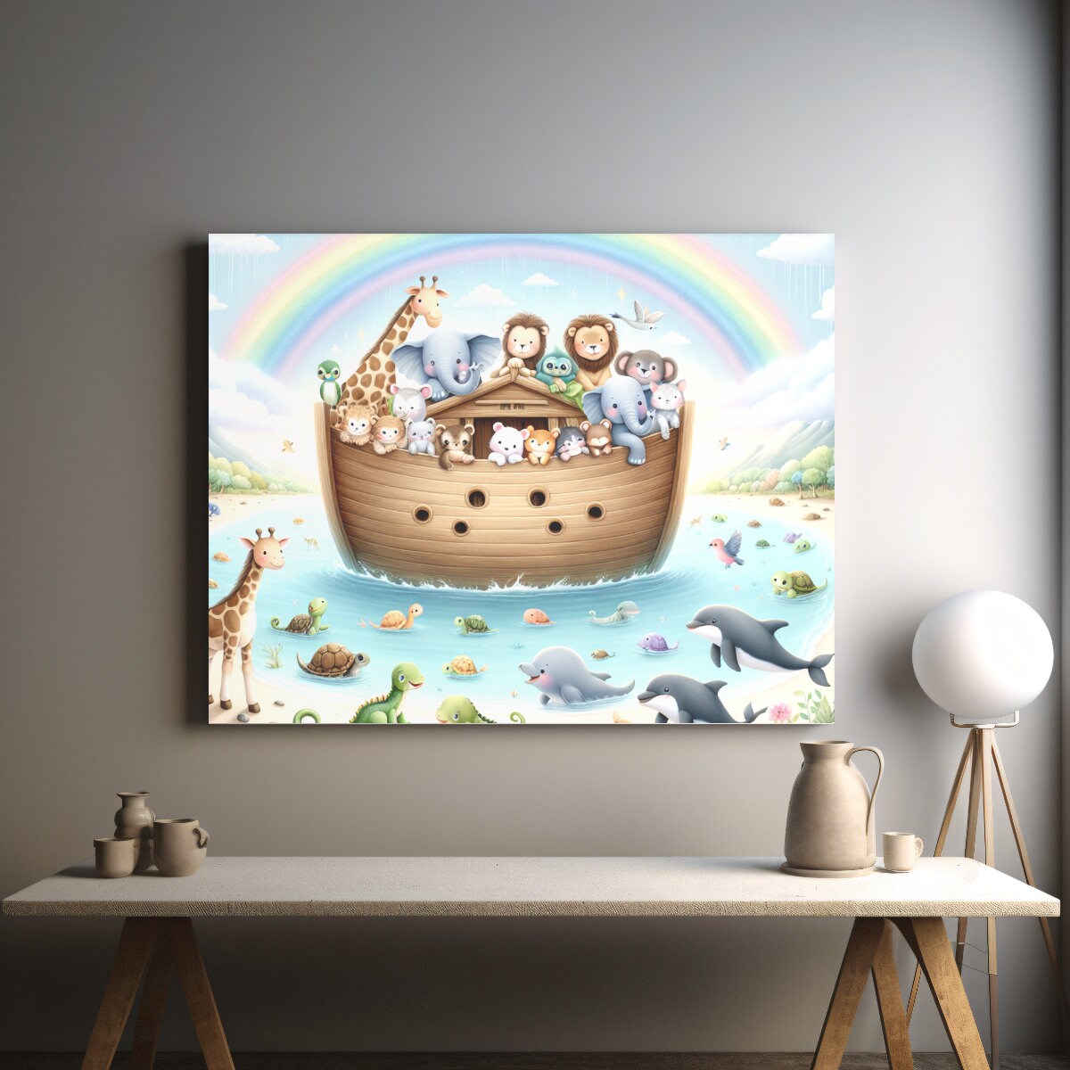 Noahs Ark Bible Story Children Nursery Painting, Christian Baby Shower ...