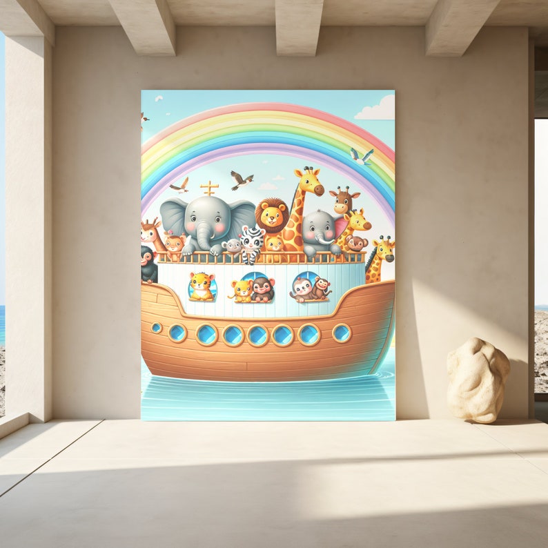 Noahs Ark Bible Story Children Nursery Painting, Christian Baby Shower ...