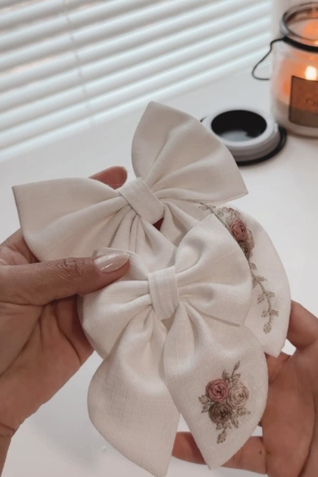 Linen Embroidered Charm Bow Mom and Daughter Combo Hair Bow Clip - Etsy