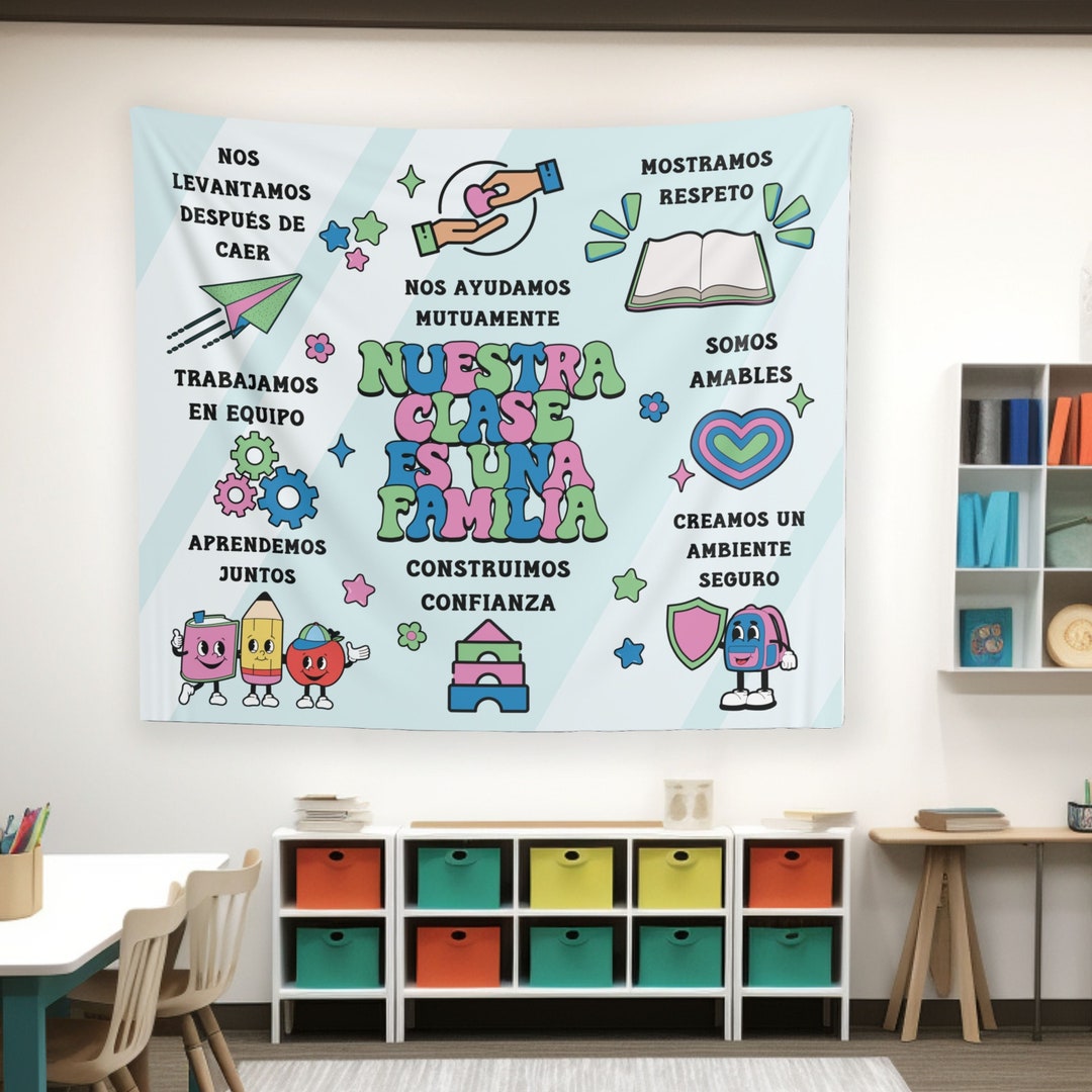 Bilingual Classroom Decor, Our Class is A Family, Classroom Tapestry ...