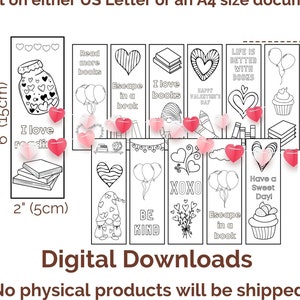 Valentine's Day Coloring Bookmarks for Kids, Set of 12 DIY Printable ...