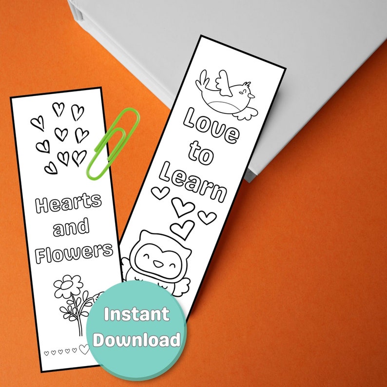Valentine's Day Coloring Bookmarks for Kids, Set of 16 DIY Printable ...
