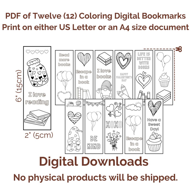 Valentine's Day Coloring Bookmarks for Kids Set of 12 DIY - Etsy