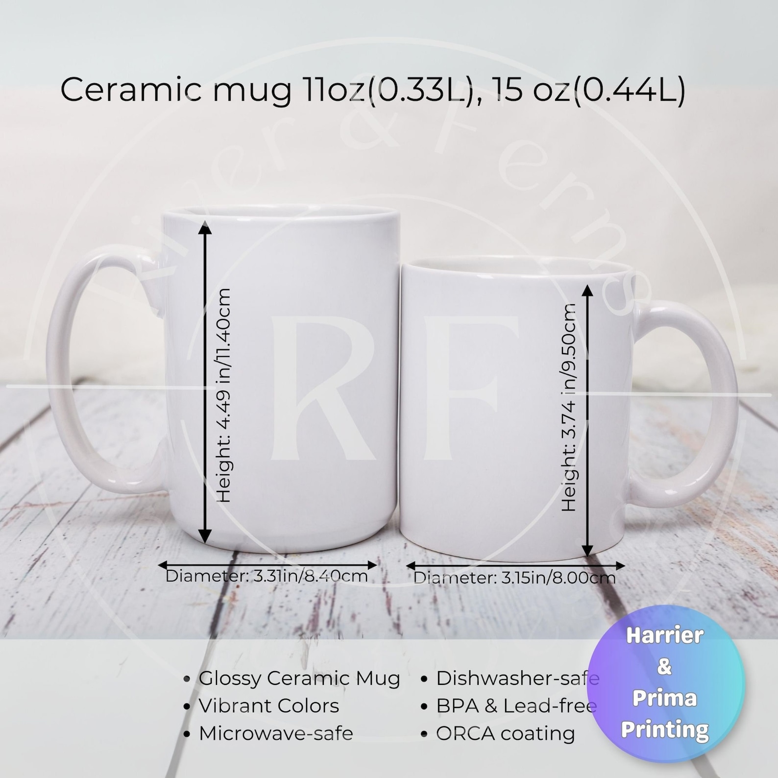 Coffee Mug Mockup Size Chart, 11 Oz & 15 Oz Ceramic Mug Comparison ...