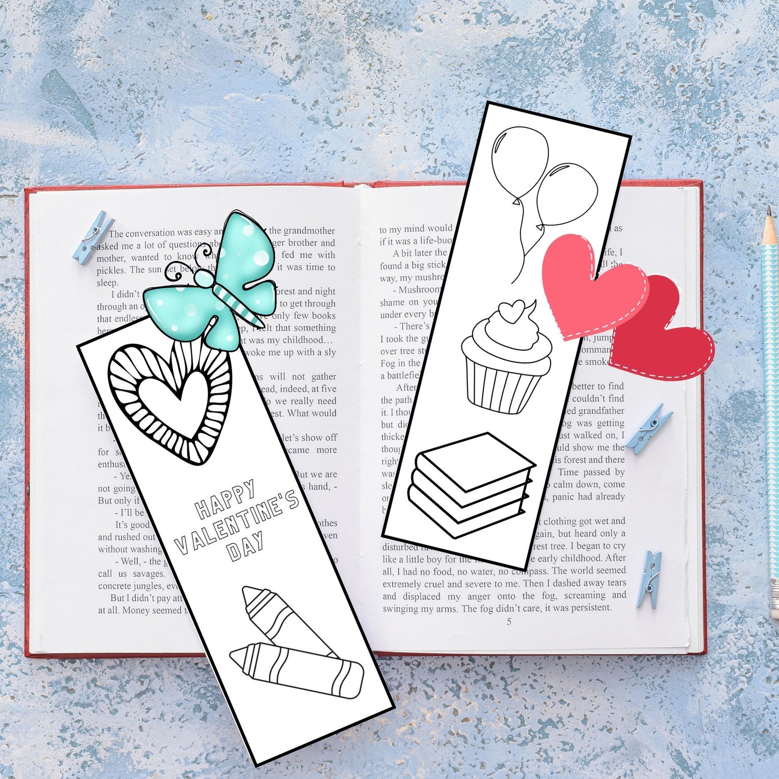 Valentine's Day Coloring Bookmarks for Kids, Set of 12 DIY Printable ...