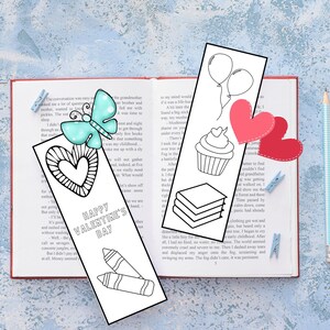Valentine's Day Coloring Bookmarks for Kids, Set of 12 DIY Printable ...