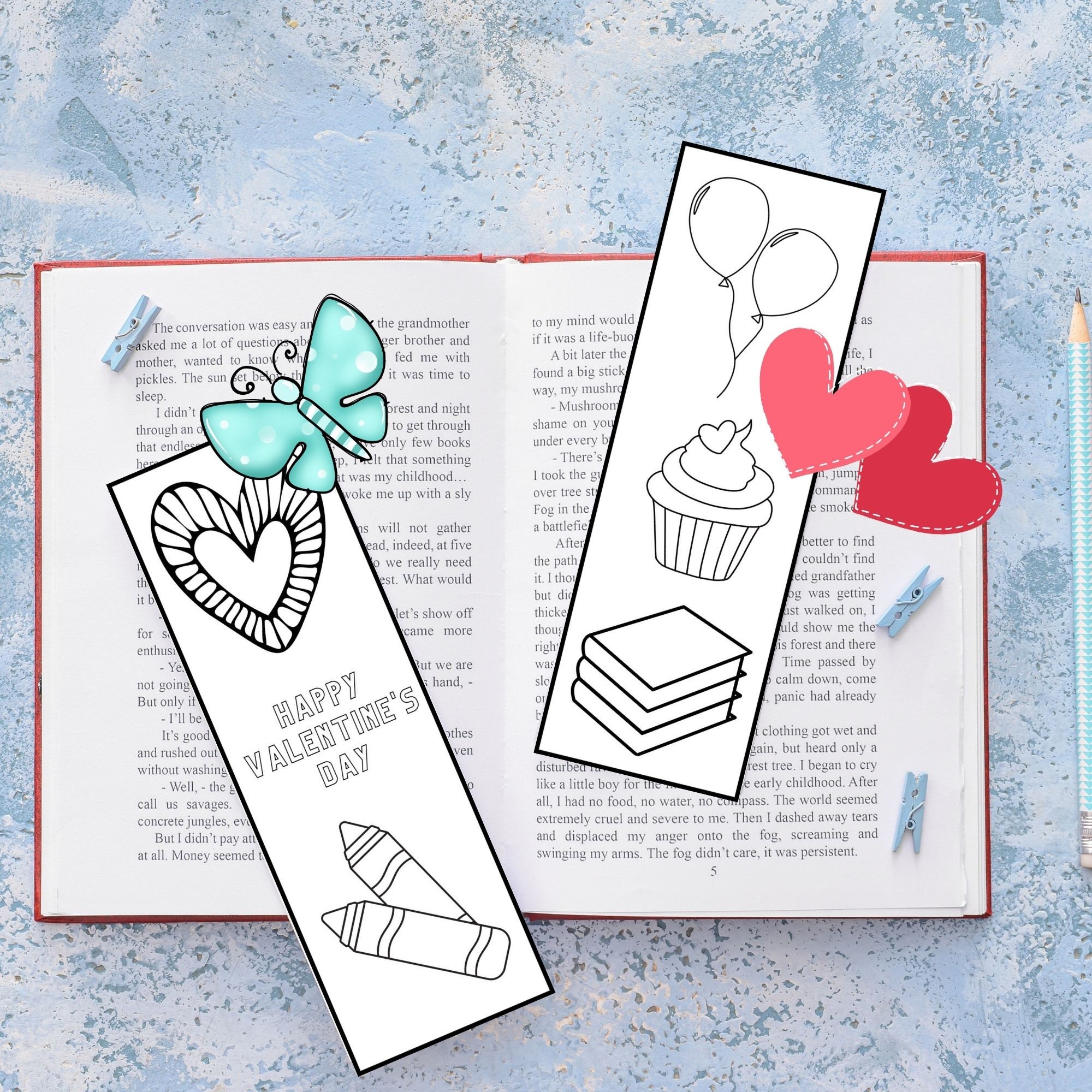 Valentine's Day Coloring Bookmarks for Kids, Set of 12 DIY Printable ...