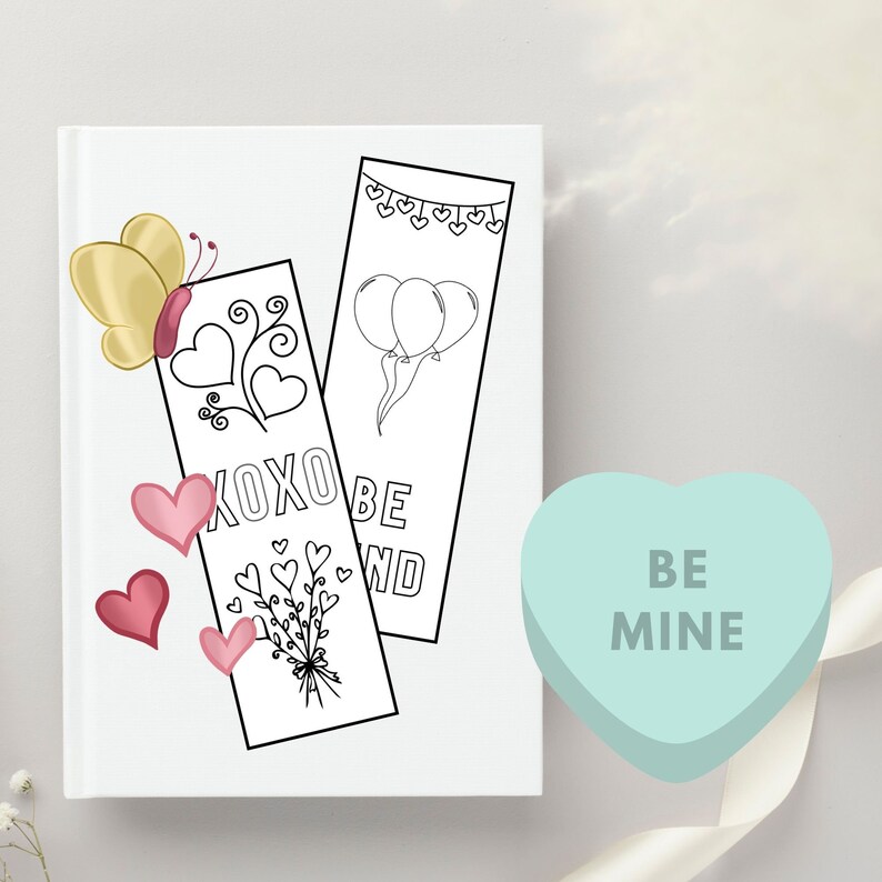 Valentine's Day Coloring Bookmarks for Kids, Set of 12 DIY Printable ...