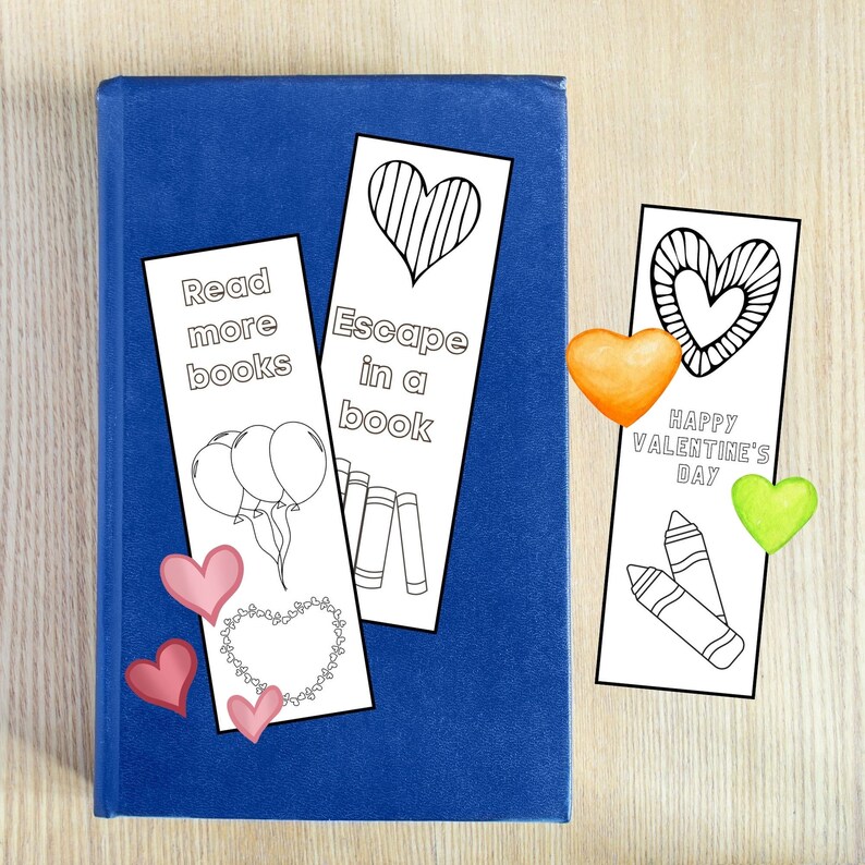 Valentine's Day Coloring Bookmarks for Kids, Set of 12 DIY Printable ...