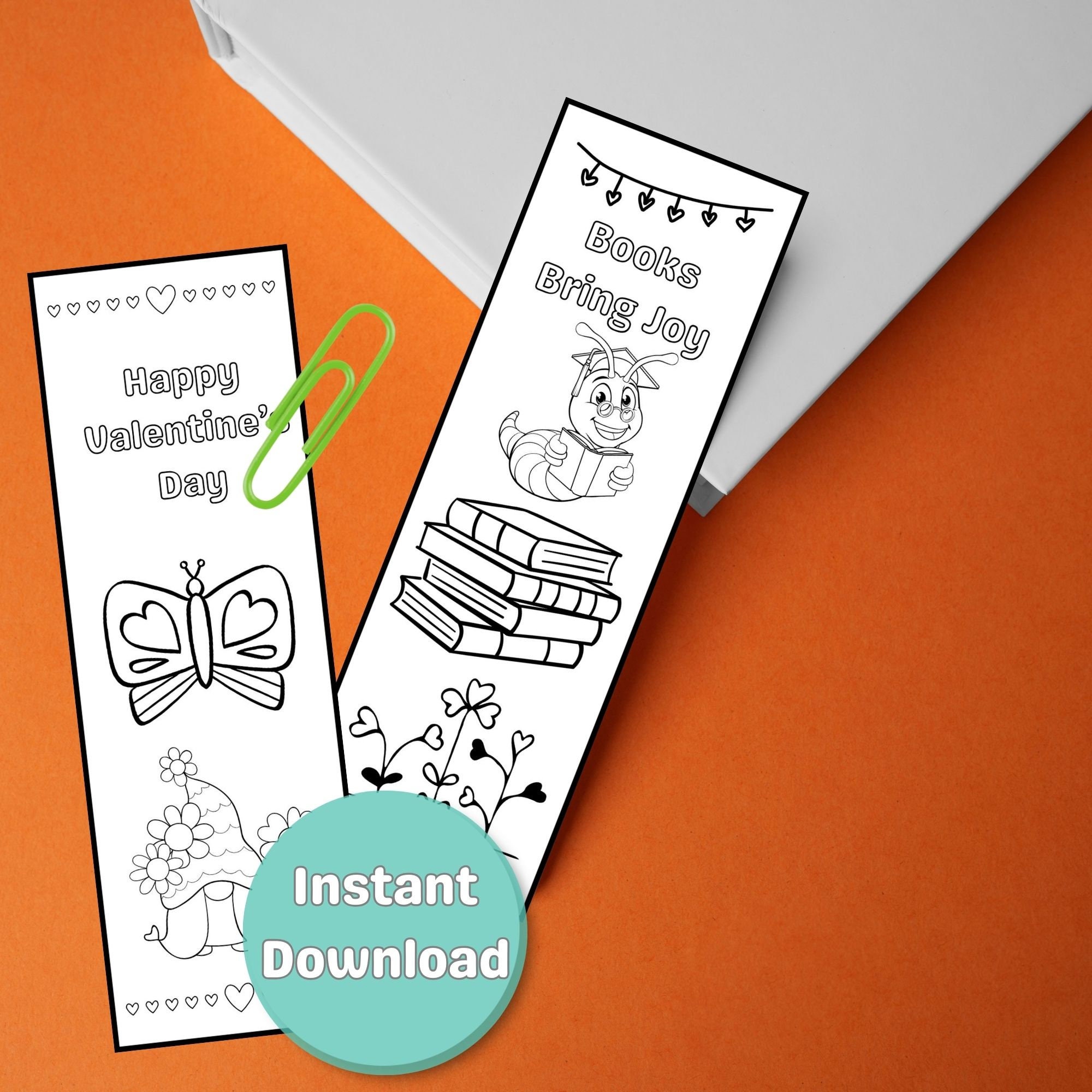 Valentine's Day Coloring Bookmarks for Kids, Set of 16 DIY Printable ...