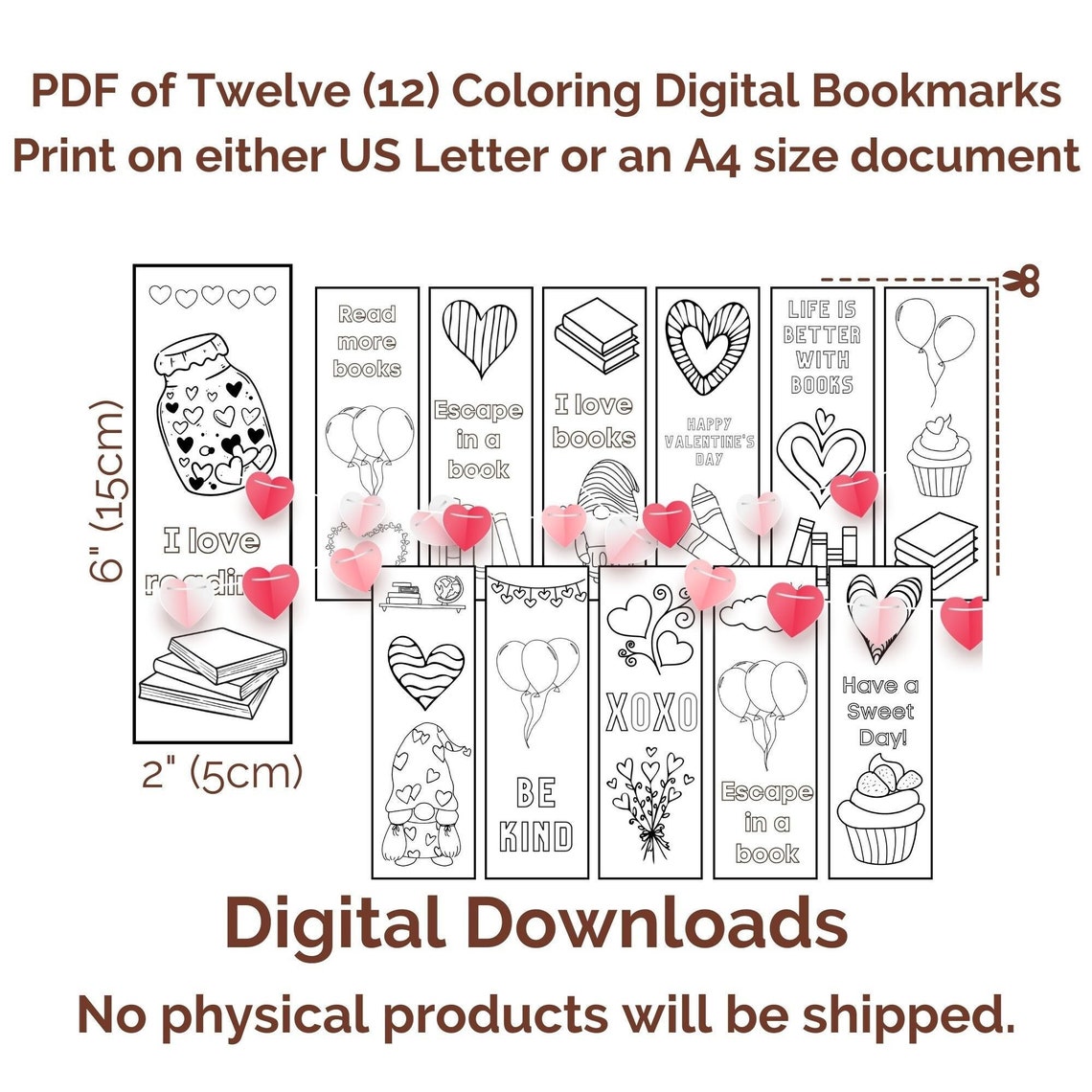 Valentine's Day Coloring Bookmarks for Kids - Etsy