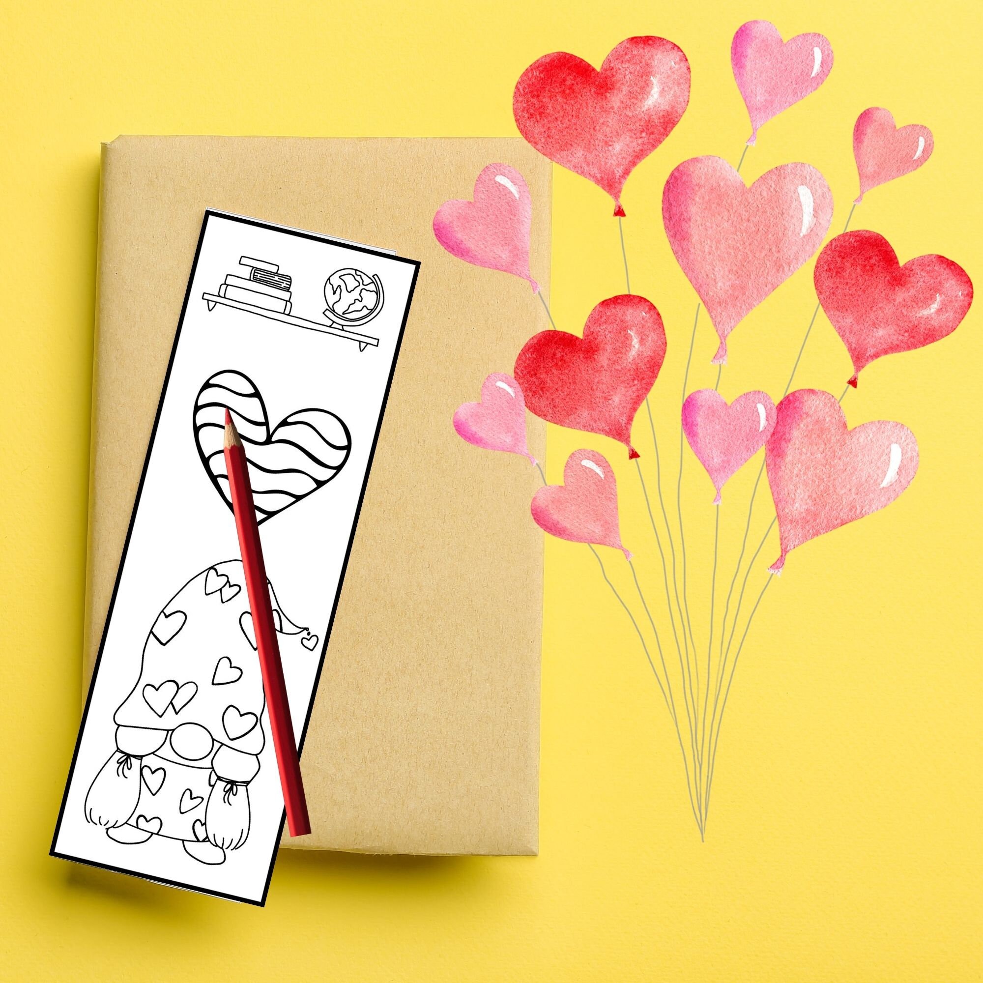 Valentine's Day Coloring Bookmarks for Kids, Set of 12 DIY Printable ...