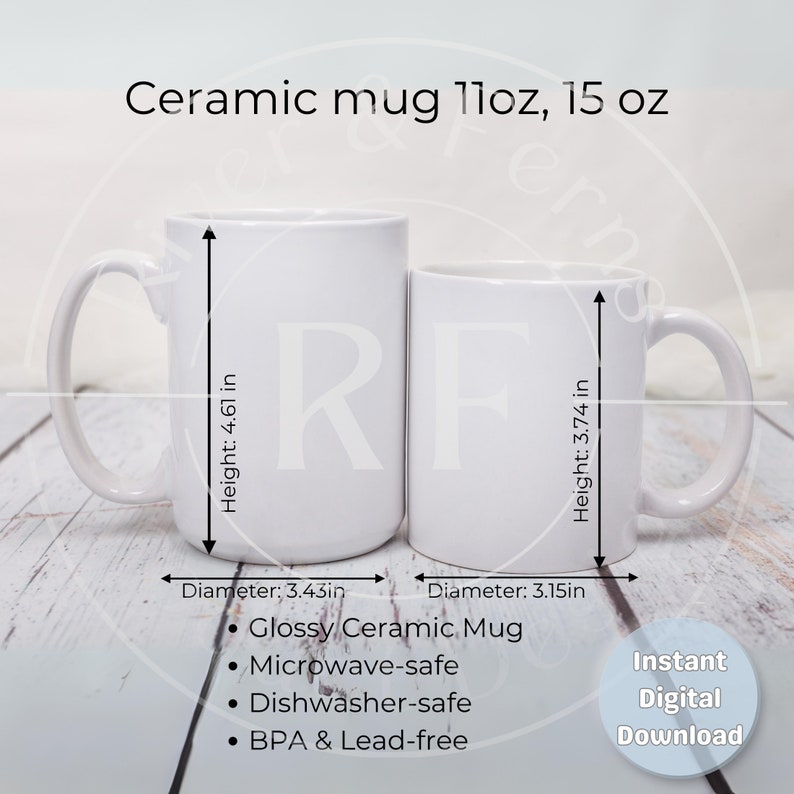 Coffee Mug Mockup Size Chart, 11 Oz & 15 Oz Ceramic Mug Comparison ...