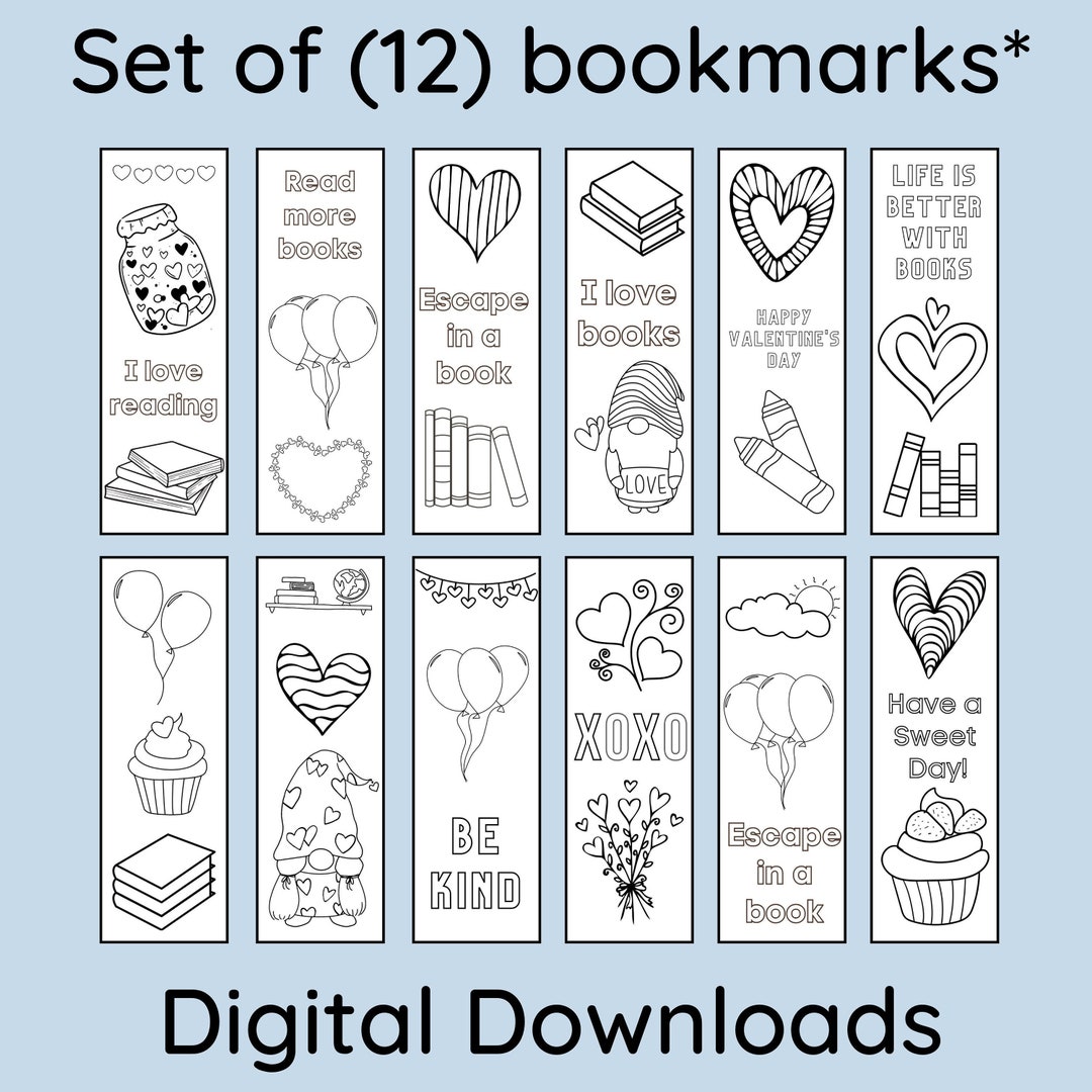 Valentine's Day Coloring Bookmarks for Kids Set of 12 DIY - Etsy