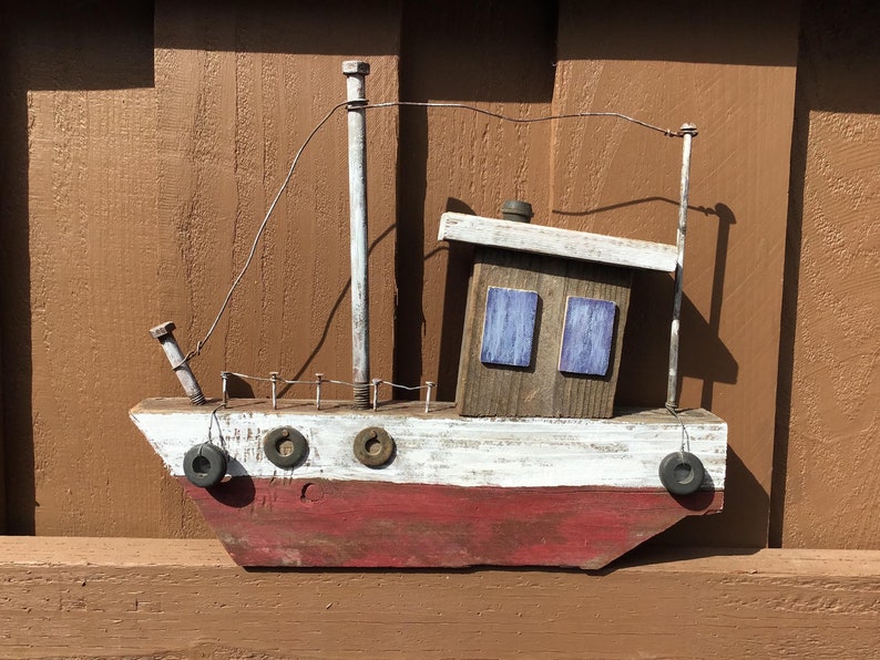Handcrafted Wooden Fishing Boat, Coastal, Beach, Rustic, Nautical, Ship ...