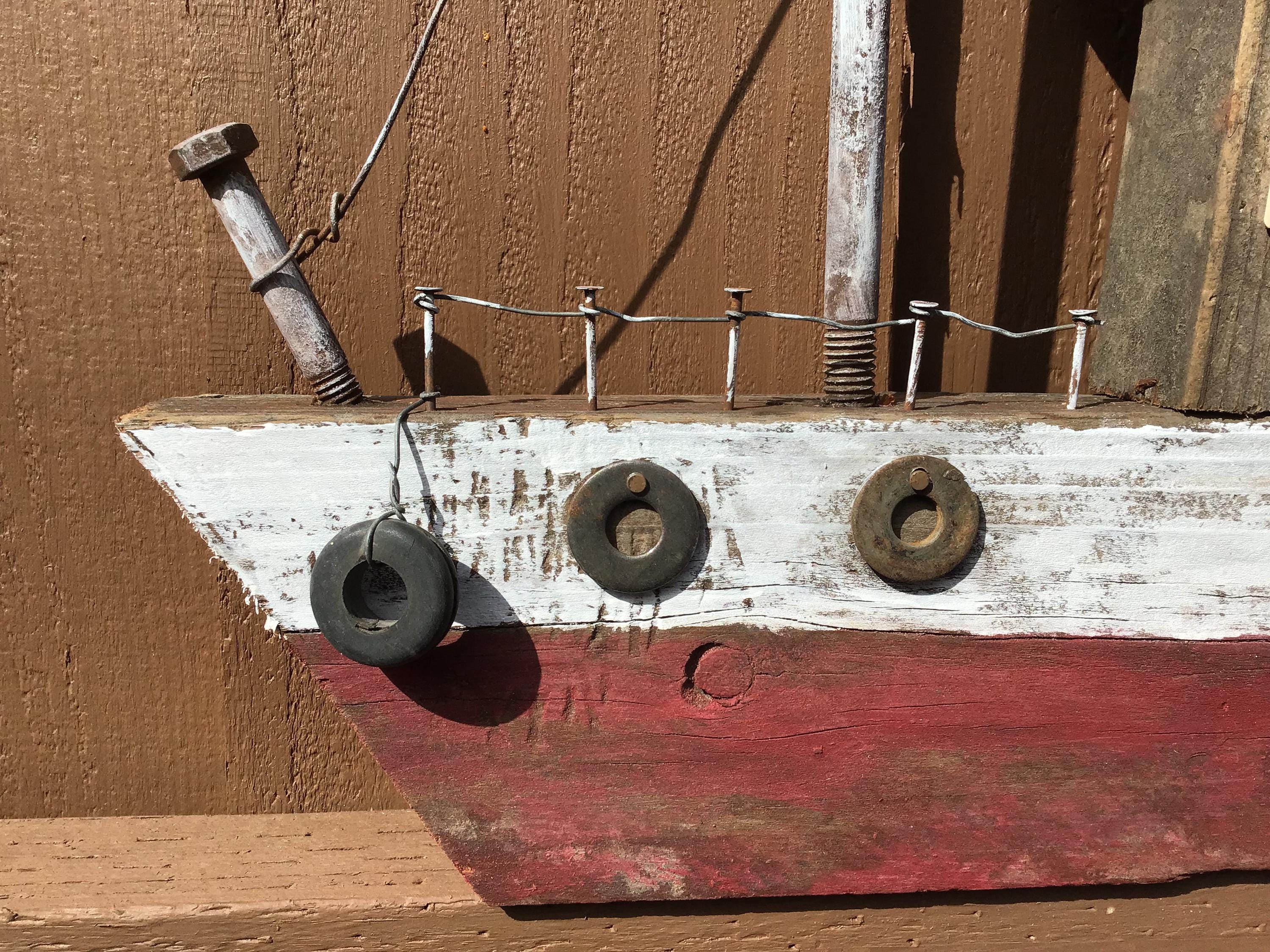 Handcrafted Wooden Fishing Boat, Coastal, Beach, Rustic, Nautical, Ship ...