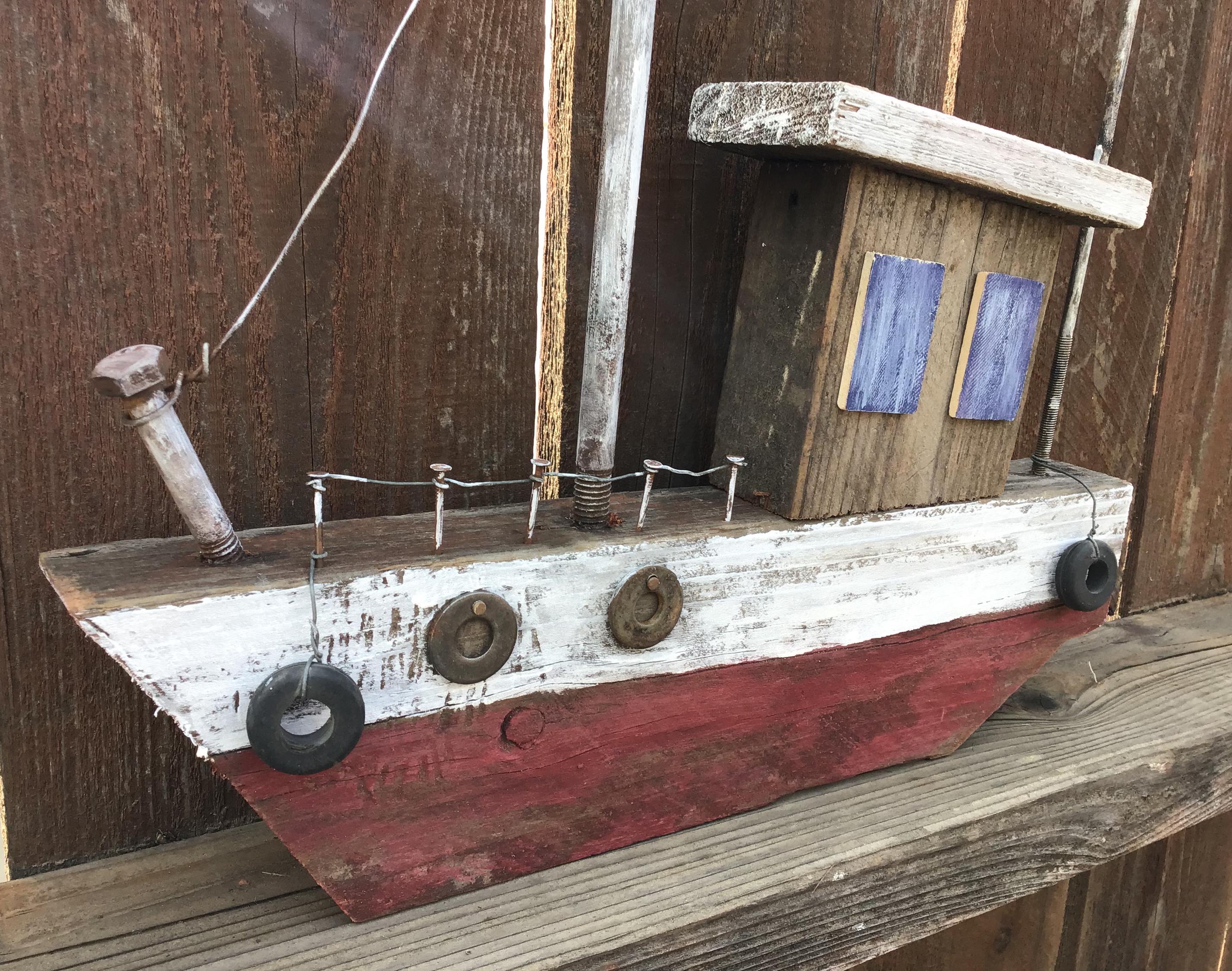 Handcrafted Wooden Fishing Boat, Coastal, Beach, Rustic, Nautical, Ship ...
