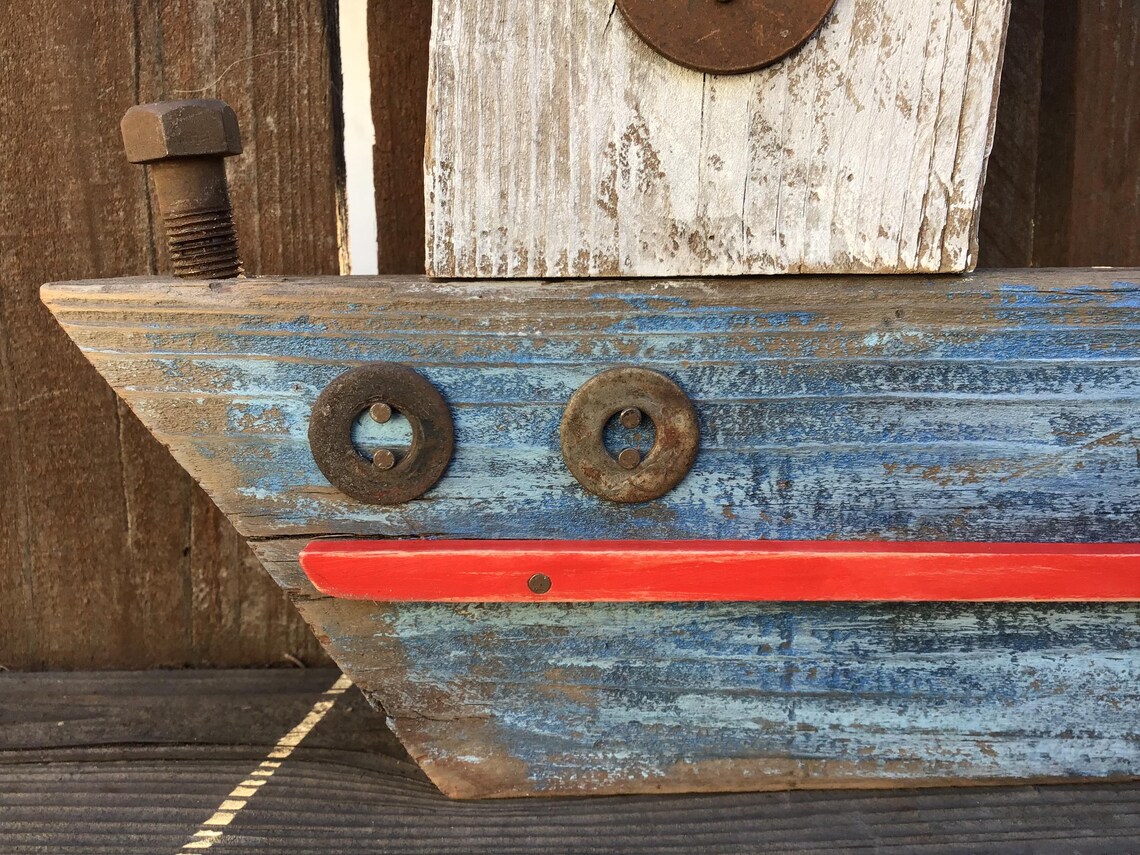 Handcrafted Wooden Fishing Boat, Coastal, Beach, Rustic, Nautical, Ship ...