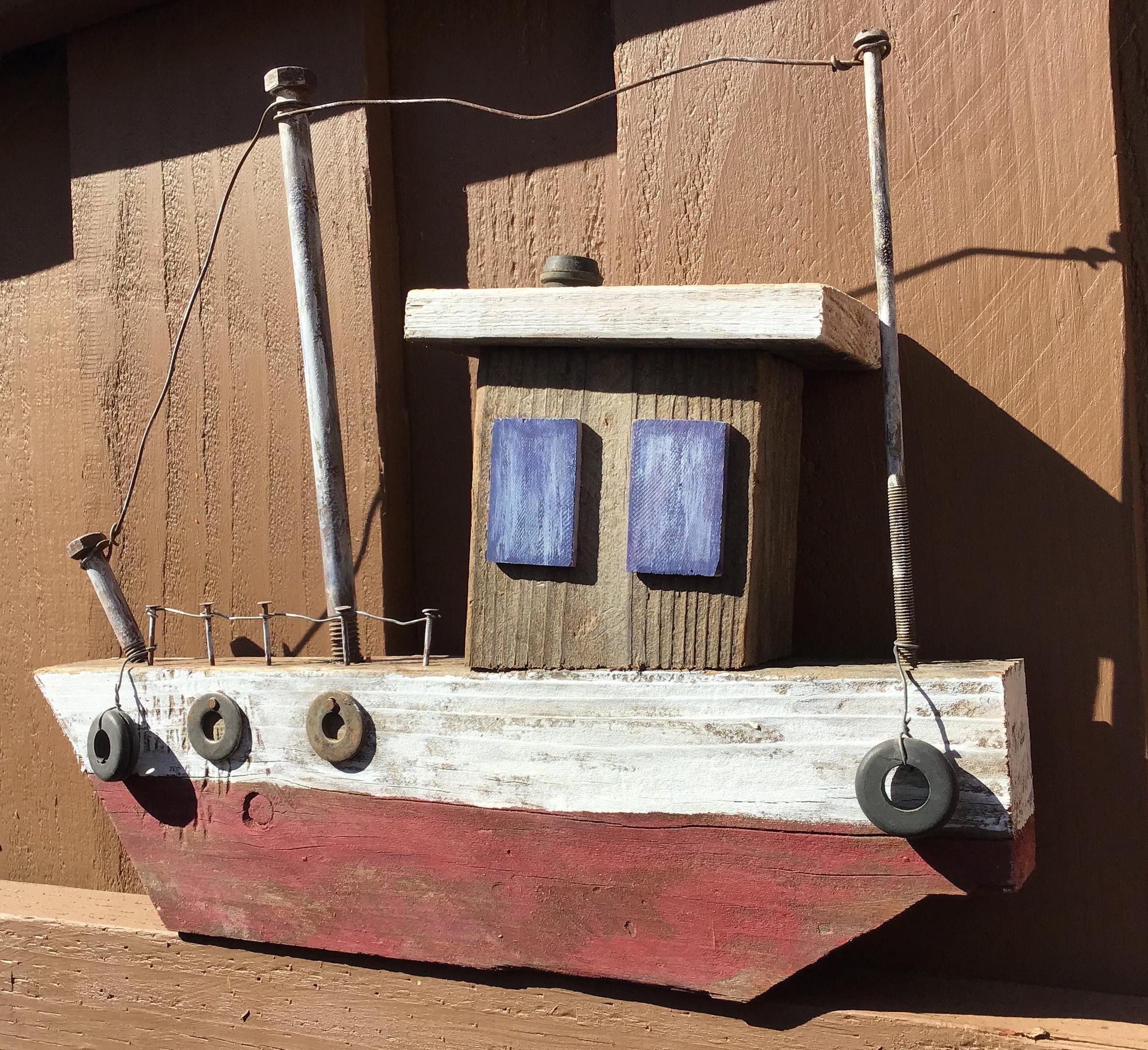 Handcrafted Wooden Fishing Boat, Coastal, Beach, Rustic, Nautical, Ship ...