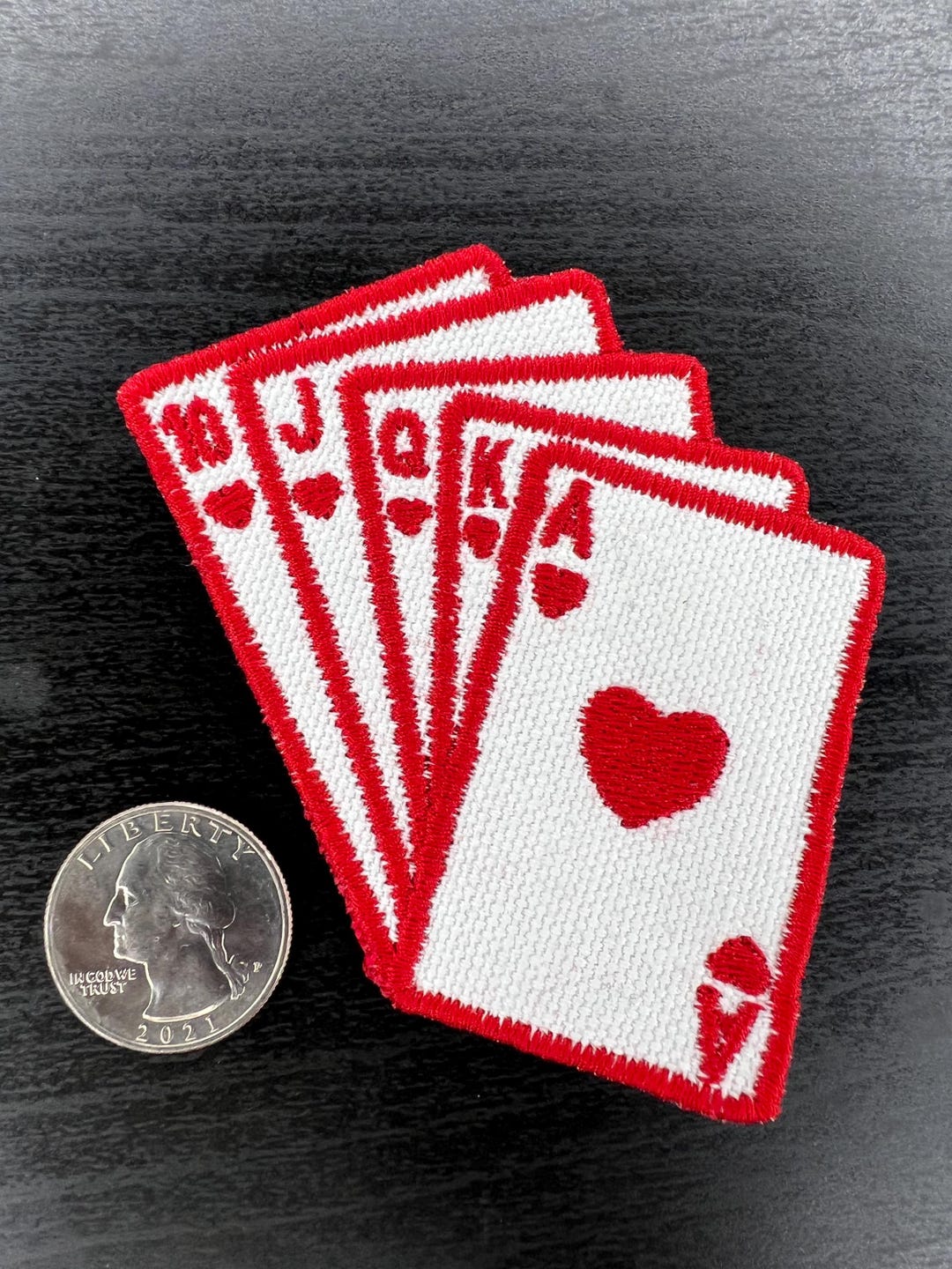 ROYAL FLUSH PATCH Iron-on Embroidered Playing Cards Poker Cards Hearts ...