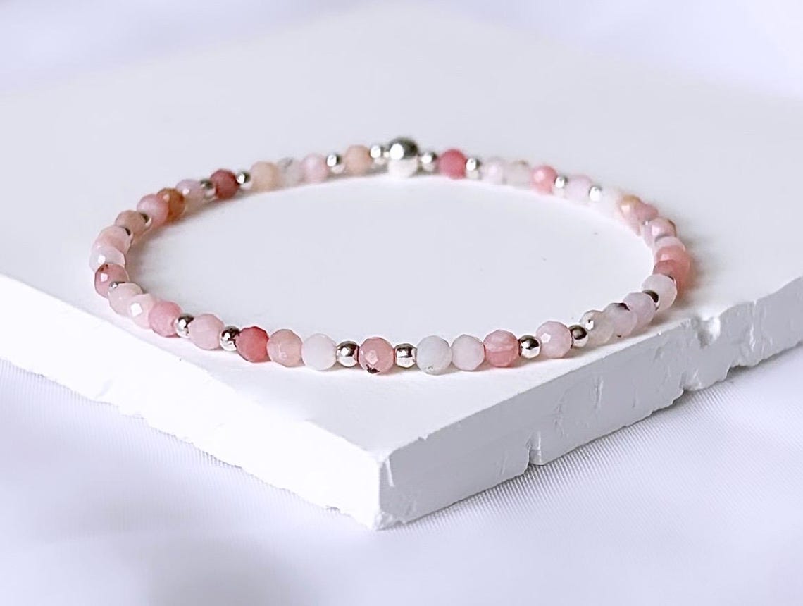 Pink Opal Gemstone Bracelet. 925 Sterling Silver. Healing Bracelets ...