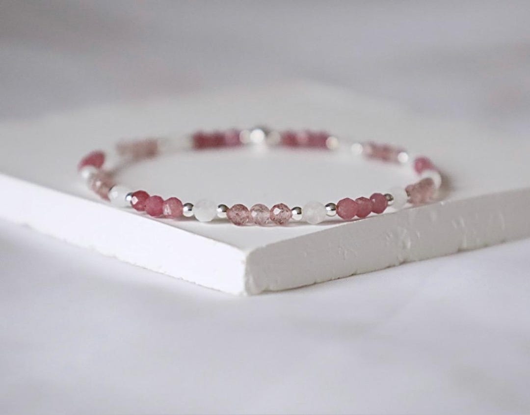 Tourmaline/moonstone/strawberry Quartz Mixed Gemstone Bracelet. 925 ...