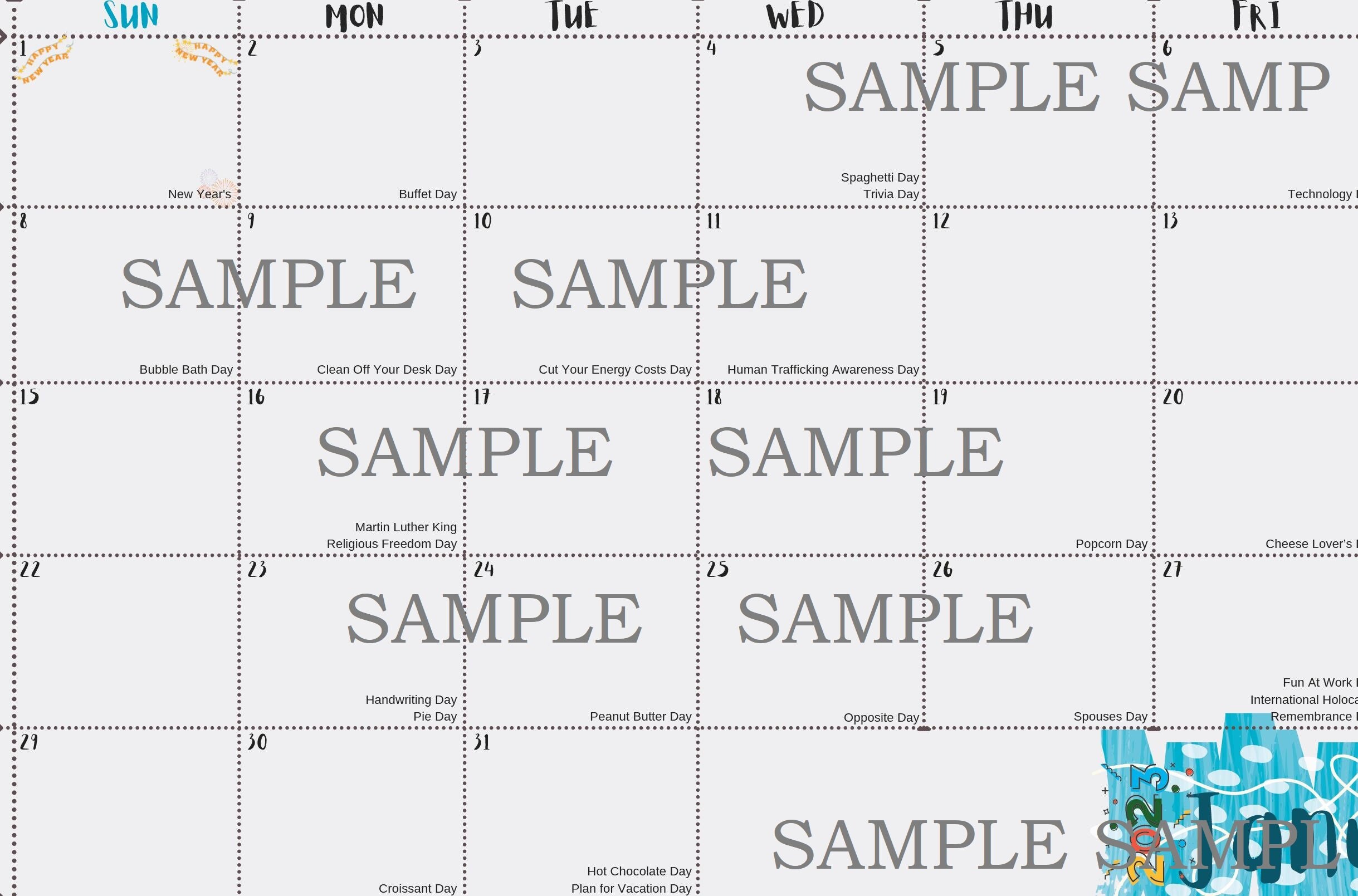 2023 Calendar Printable [with Federal Holidays & Fun Non-holidays] - Etsy