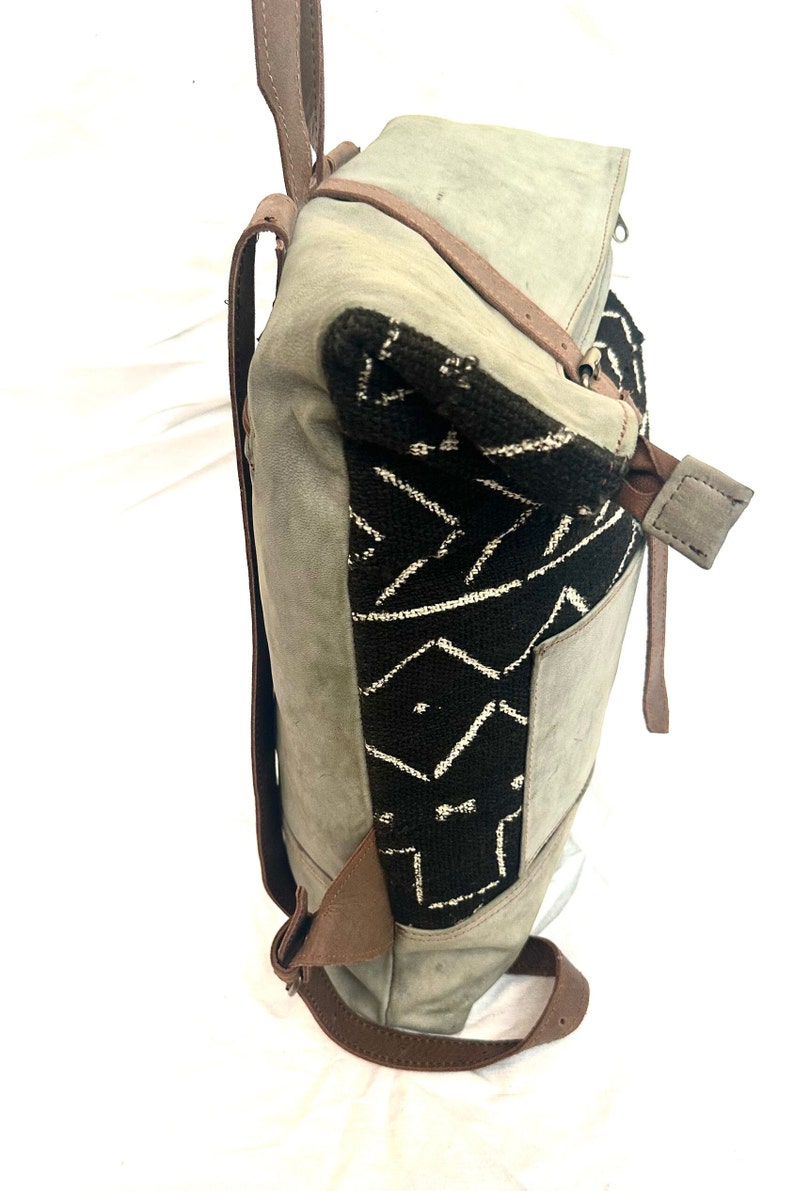 Vintage Bogoloan Fabric and Leather Backpack, Light Gray Leather ...