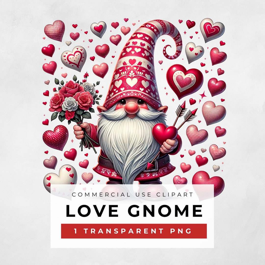Valentine Gnomes Clipart, Love Hearts Valentine PNG, Gnome Clipart ...
