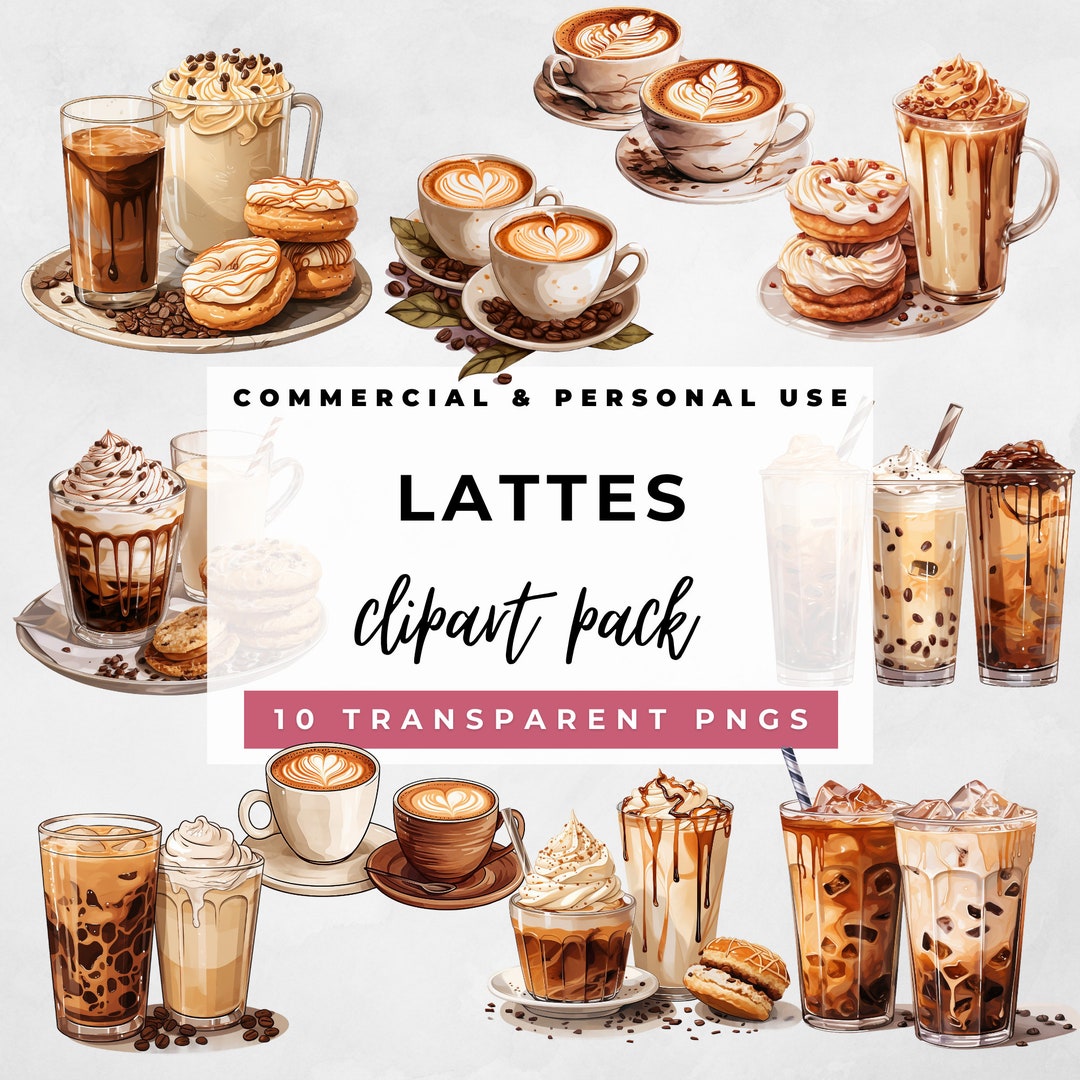 Coffee Clipart, Cafe Lattes, Iced Coffees, Commercial Use Digital ...