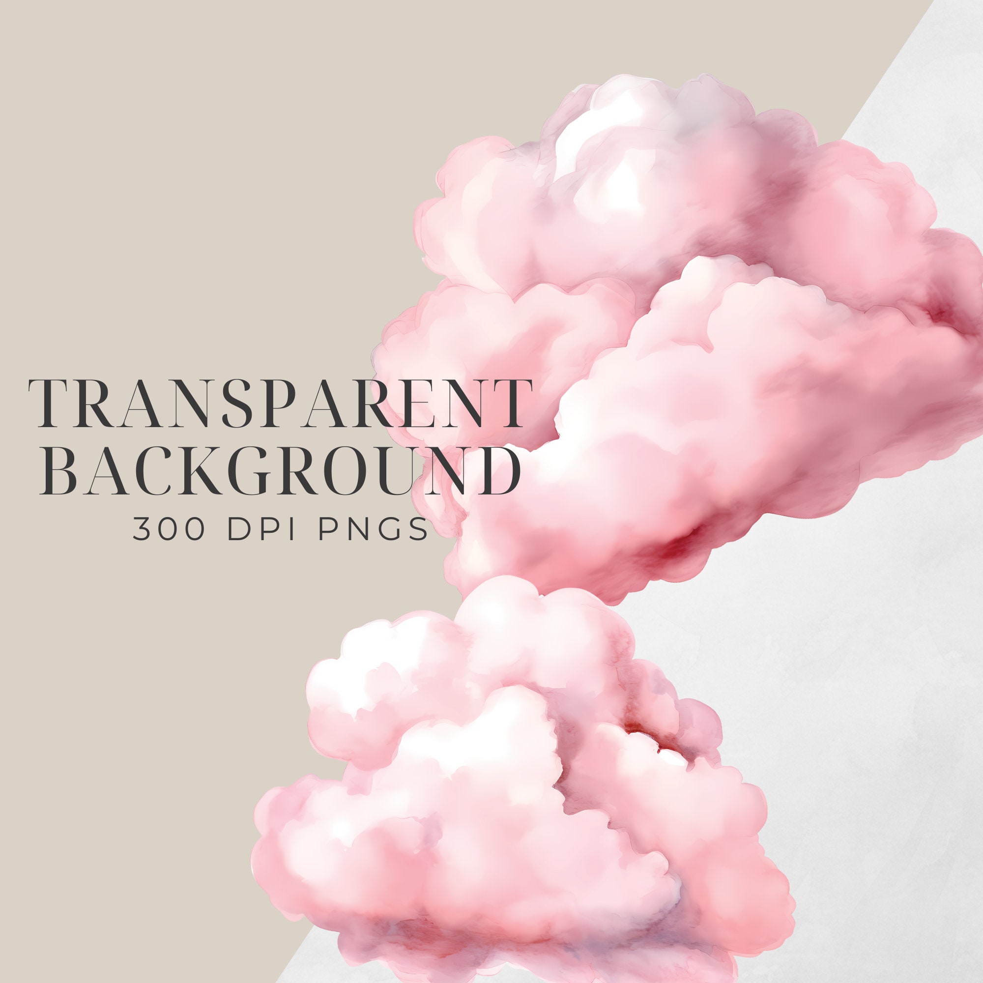 Pink Watercolour Clouds Illustrations, Sky Clipart, Kawaii Clouds ...