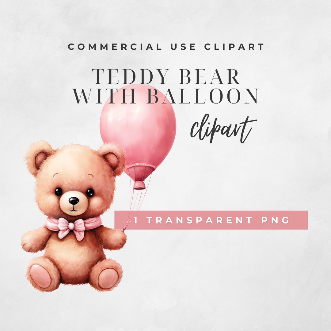 Cute Watercolour Teddy Bear Balloon Clip Art, Bear Baby Shower, Pink ...