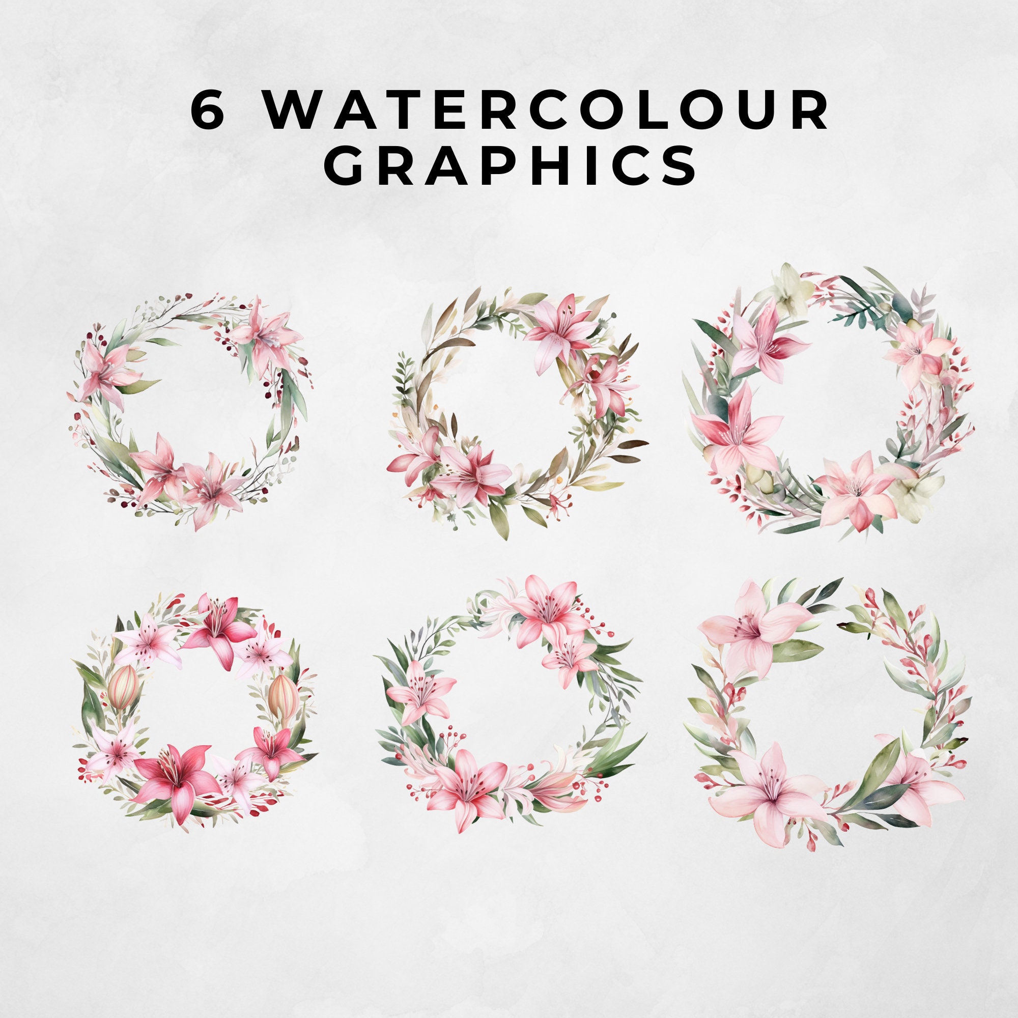 Pink Watercolor Lily Wedding Clipart, Floral Watercolor Wreaths, White ...