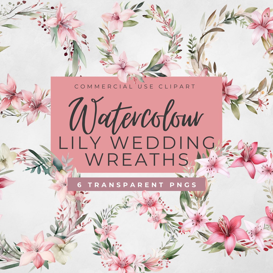 Pink Watercolor Lily Wedding Clipart, Floral Watercolor Wreaths, White ...