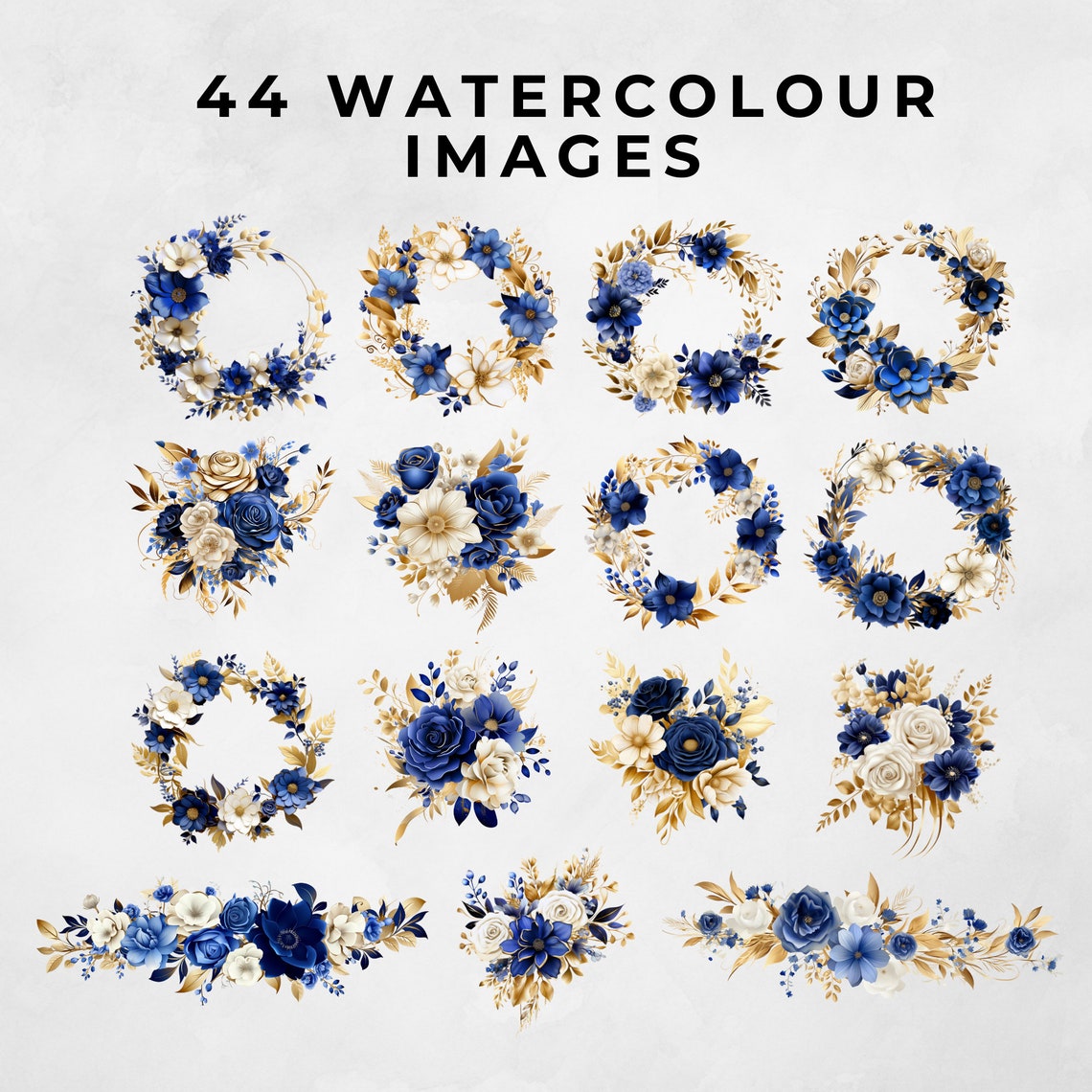 Navy Blue and Gold Floral Bouquets, Royal Blue Flowers Clipart ...