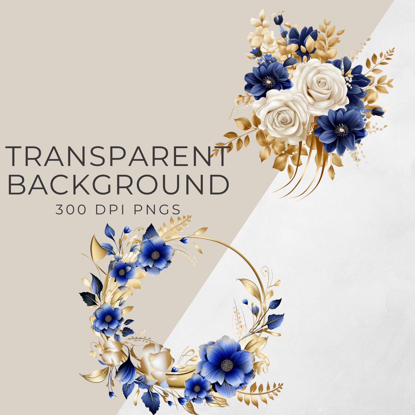 Navy Blue and Gold Floral Bouquets, Royal Blue Flowers Clipart ...