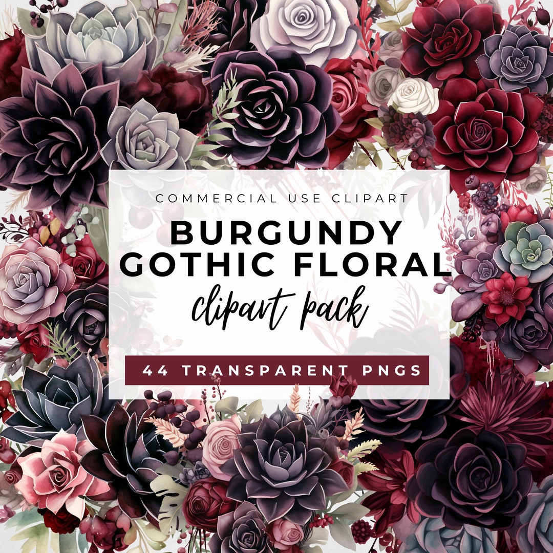 Watercolour Gothic Floral Clipart, Dark Fairytale Wedding Flowers PNG ...