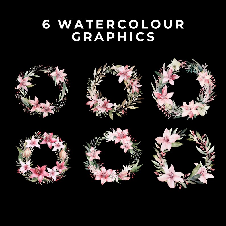 Pink Watercolor Lily Wedding Clipart, Floral Watercolor Wreaths, White ...