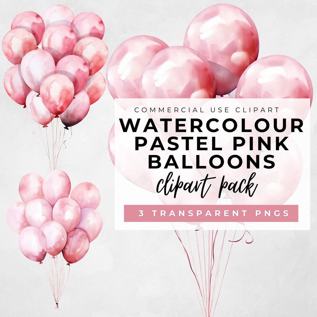 Pink Pastel Watercolor Bunch of Balloons Birthday Clipart, Commercial ...