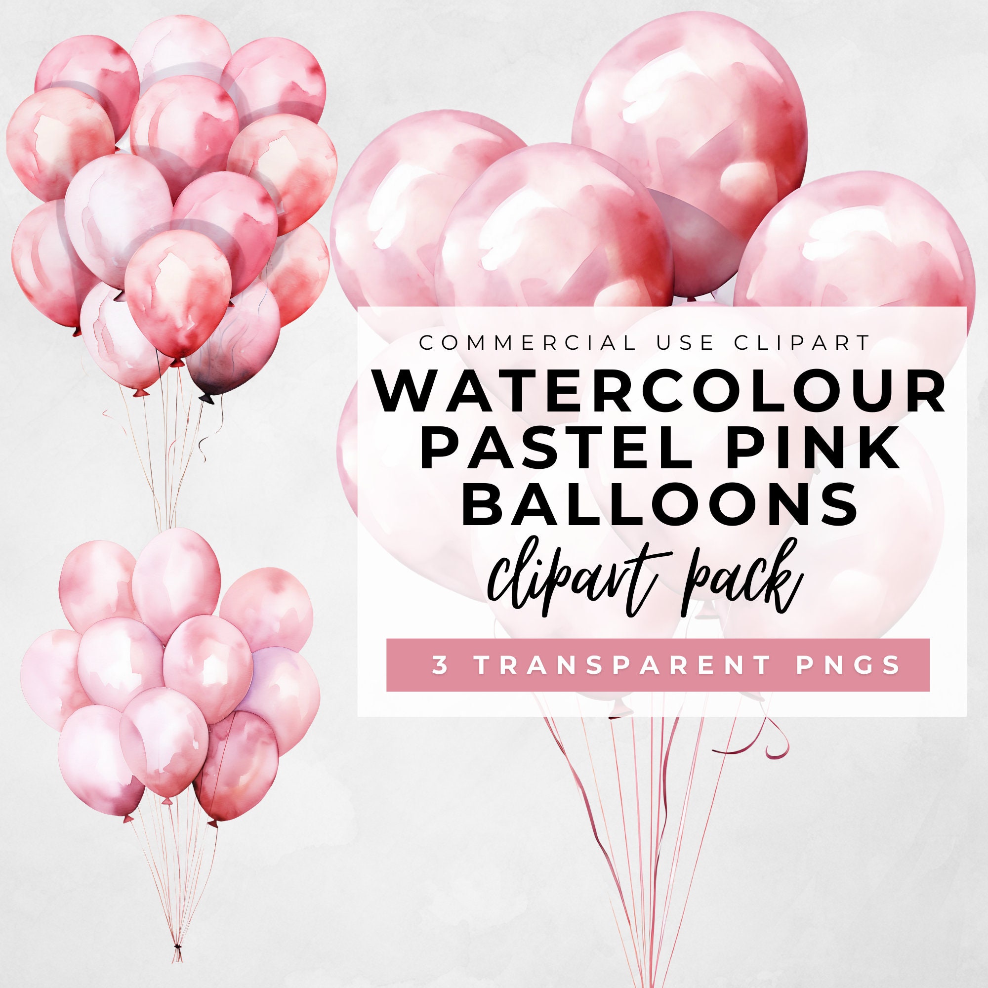 Pink Pastel Watercolor Bunch of Balloons Birthday Clipart, Commercial ...