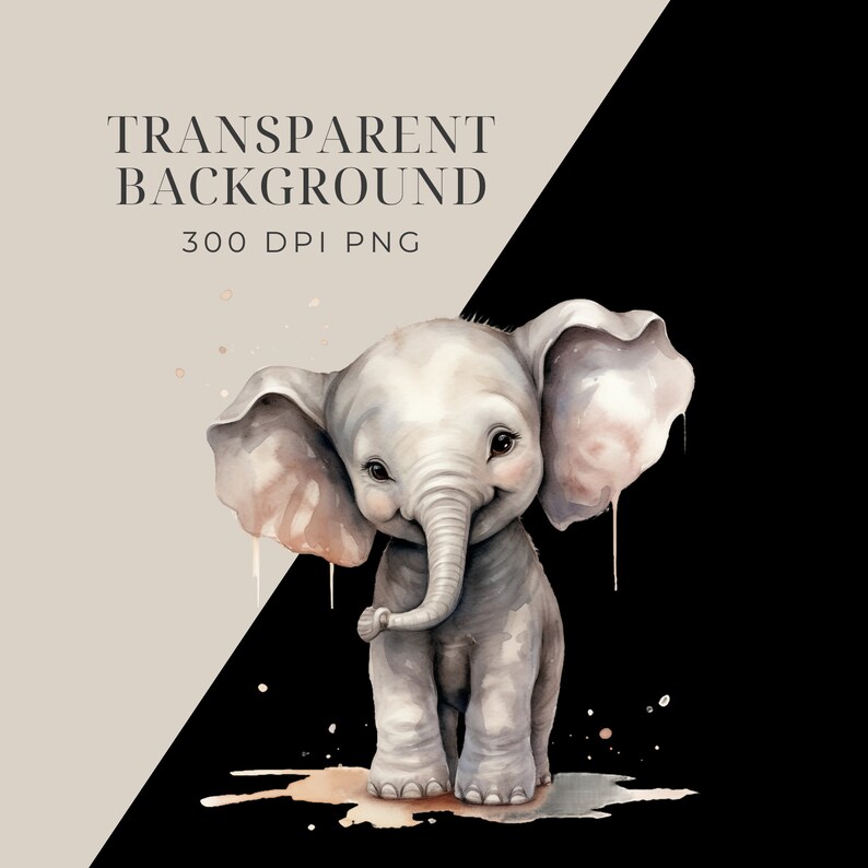 Baby Elephant Watercolor Nursery Clipart, Cute Clip Art for Commercial ...