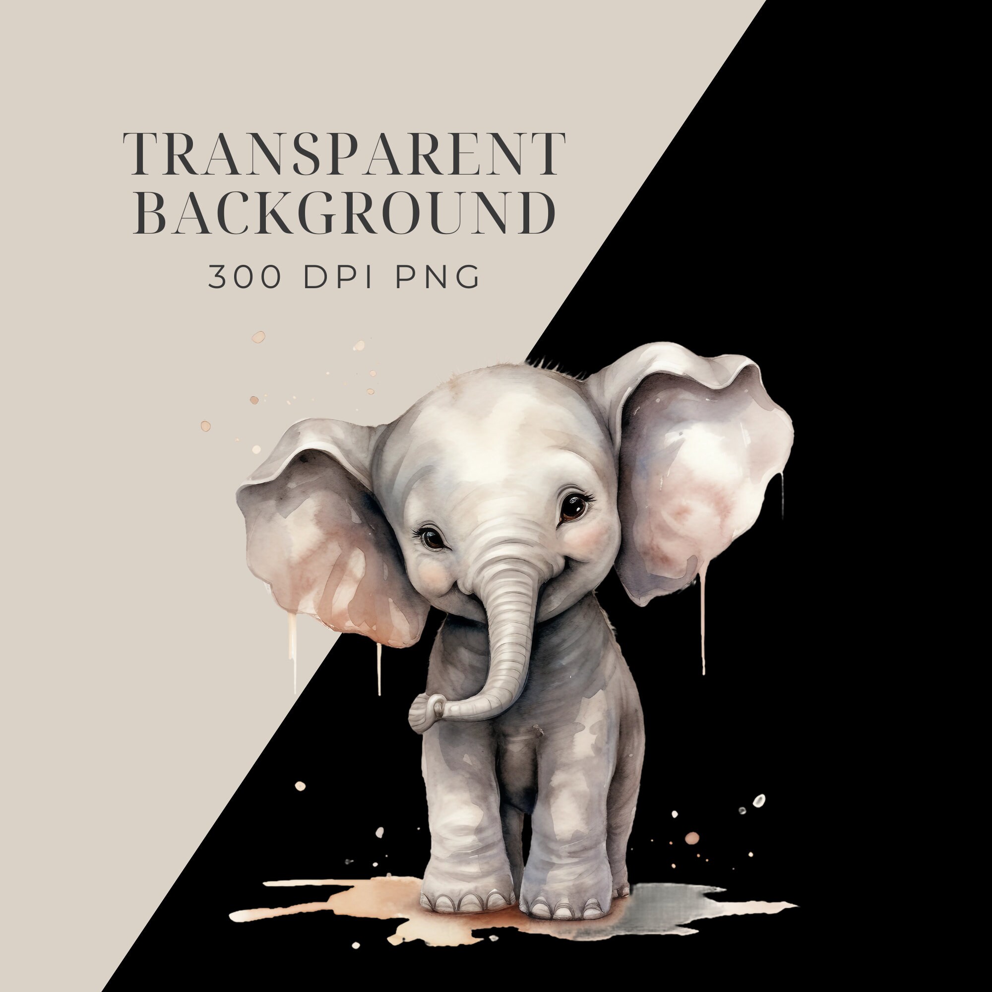 Baby Elephant Watercolor Nursery Clipart, Cute Clip Art for Commercial ...