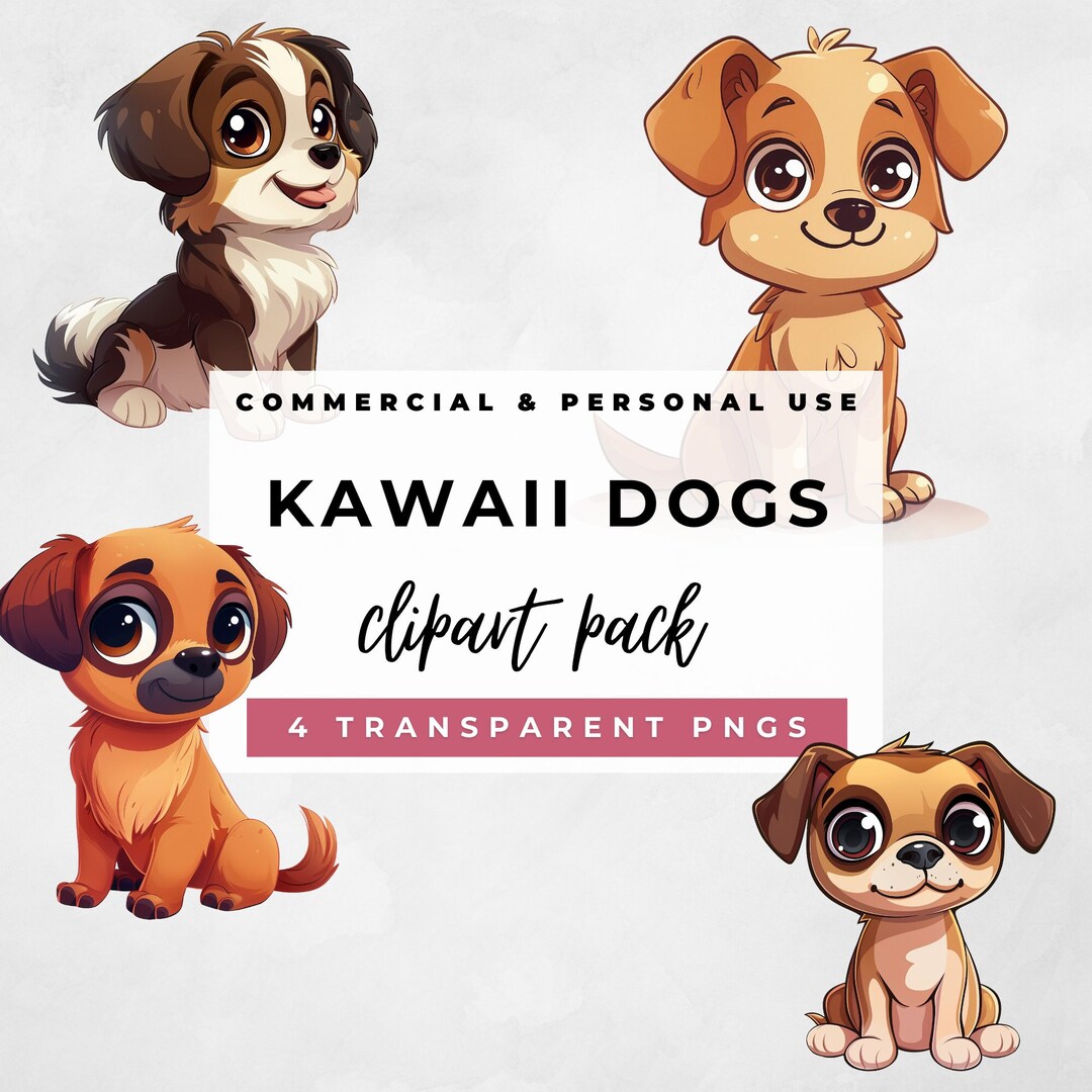 Cute Dog Clipart Bundle - 4 PNG Files of Kawaii Dog Art for Dog Lovers ...