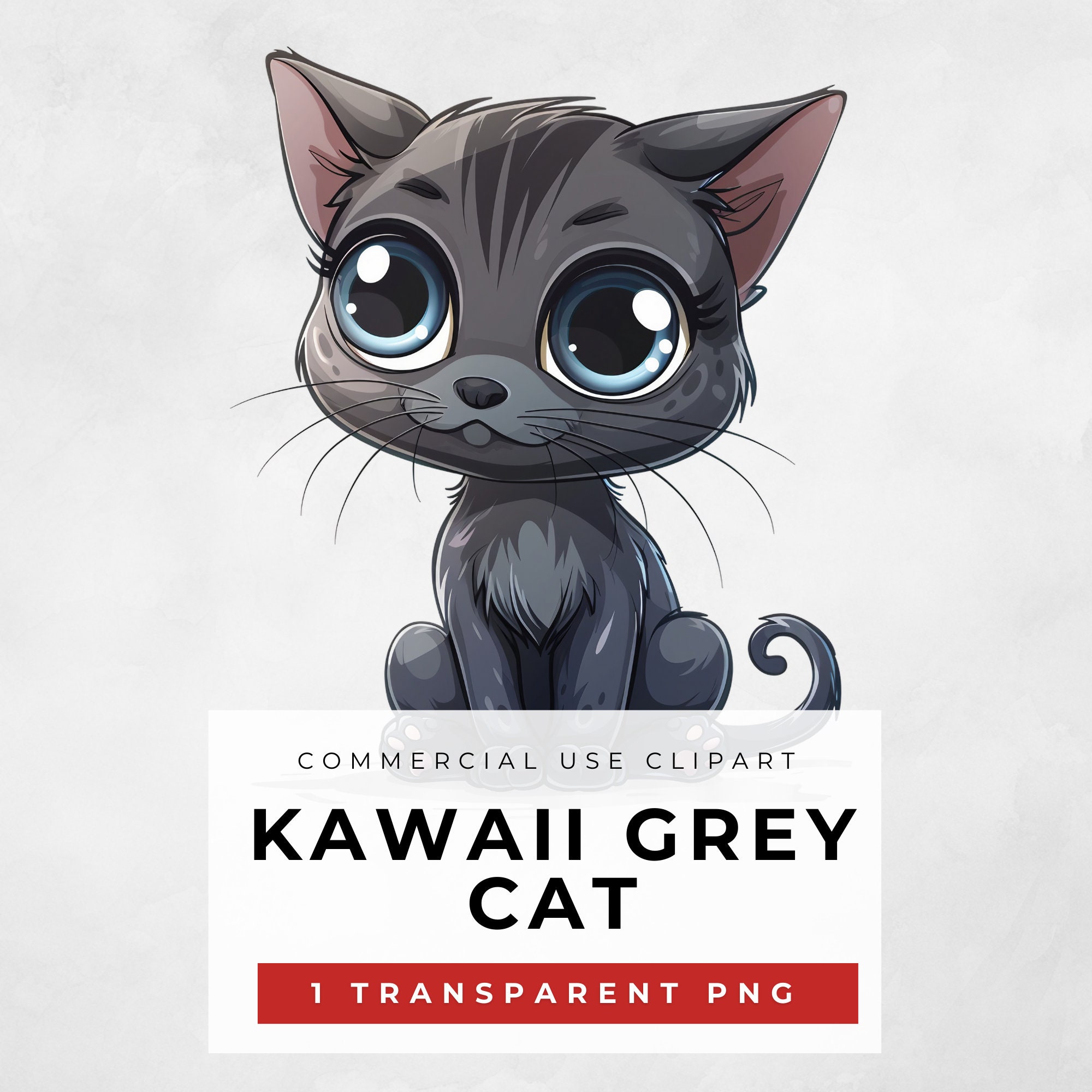 Kawaii Grey Cat Clipart, Cute Cartoon Kittens, Single Element Clip Art ...