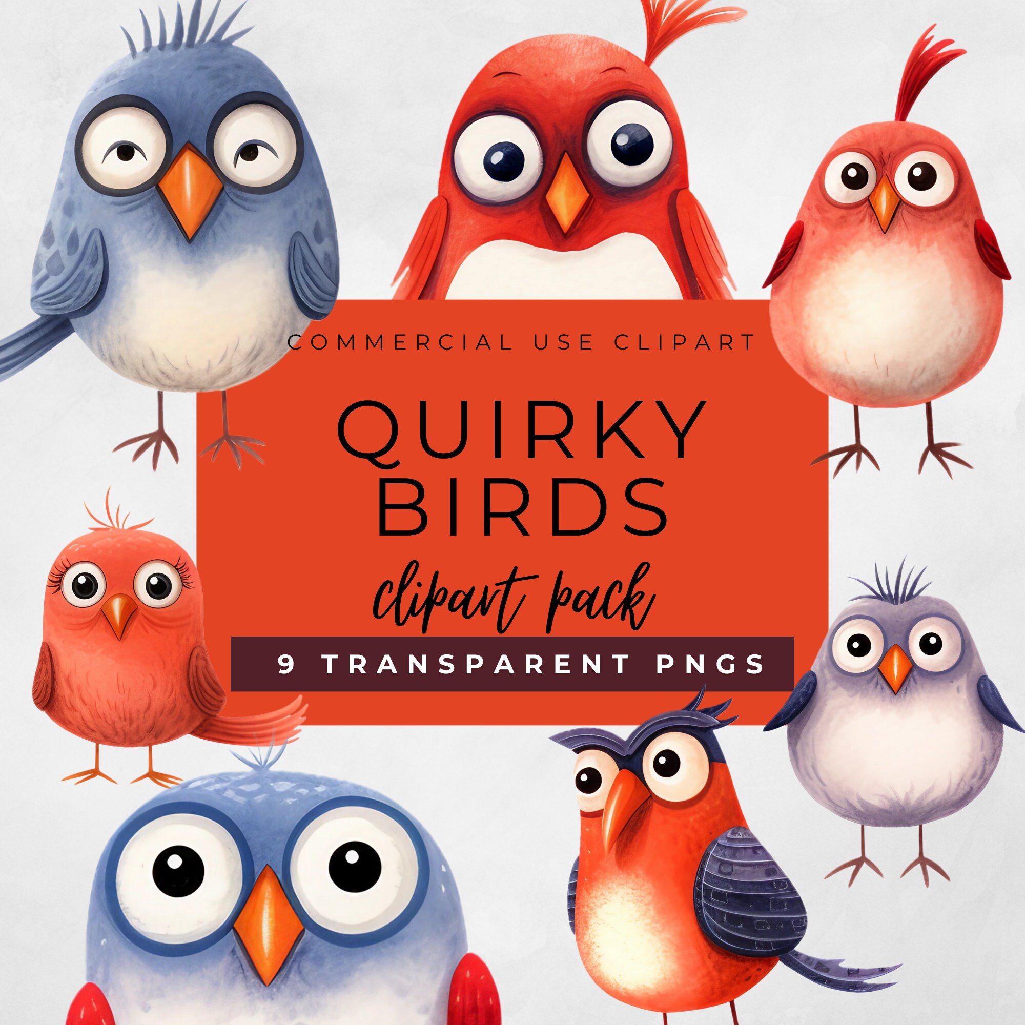 Quirky Bird Clipart Bundle , Funny Birds, Cute Bird Png, Junk Journals ...