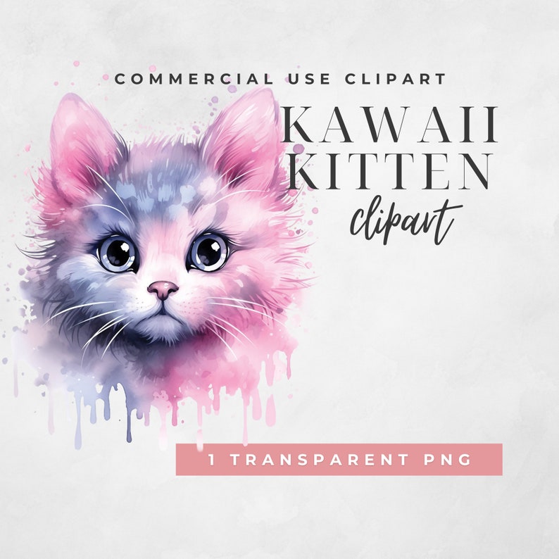 Watercolour Kawaii Kitty Clipart Cute Kitten Clipart Pet - Etsy