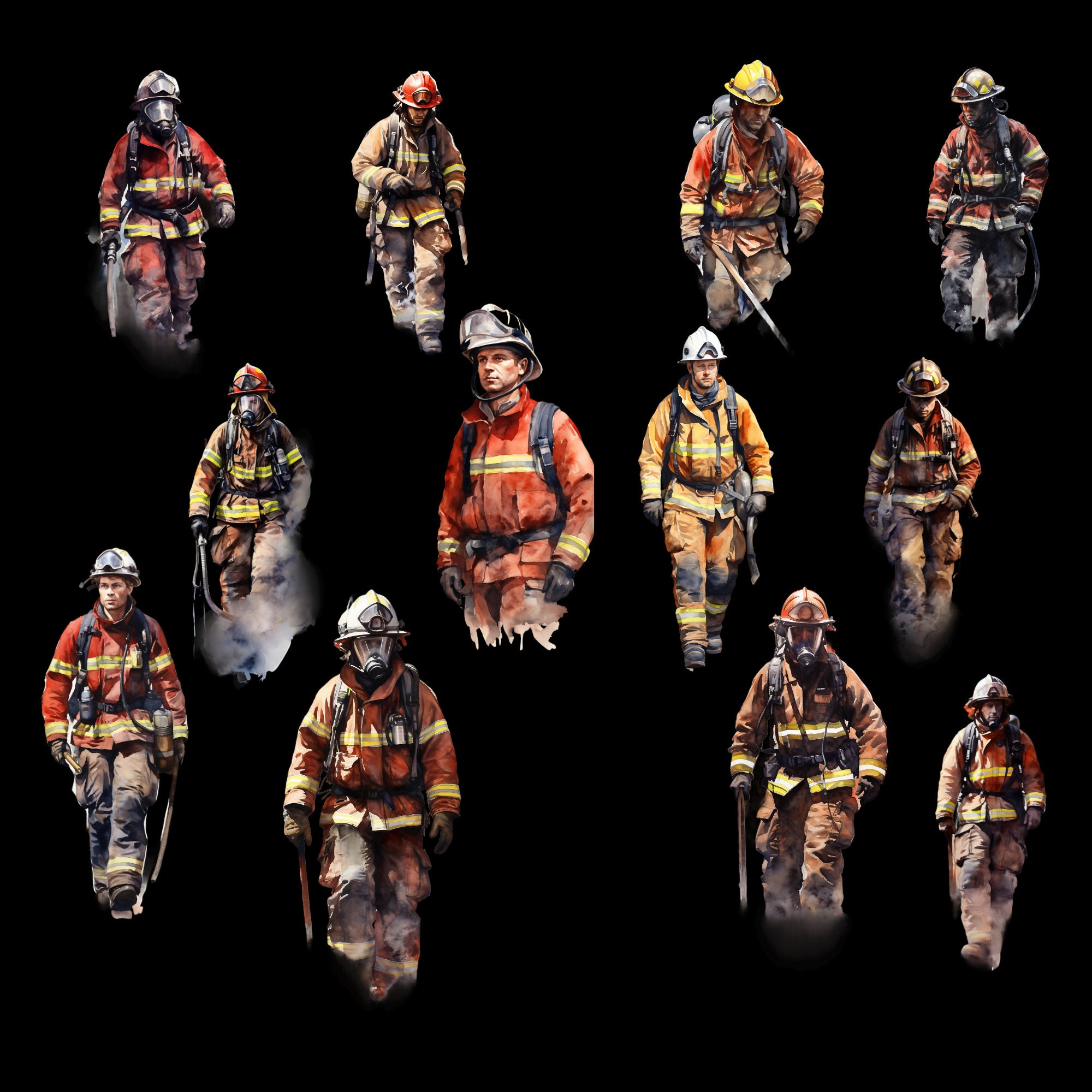 Watercolour Firefighter Clipart Image Bundle, Fire Rescue Realistic ...
