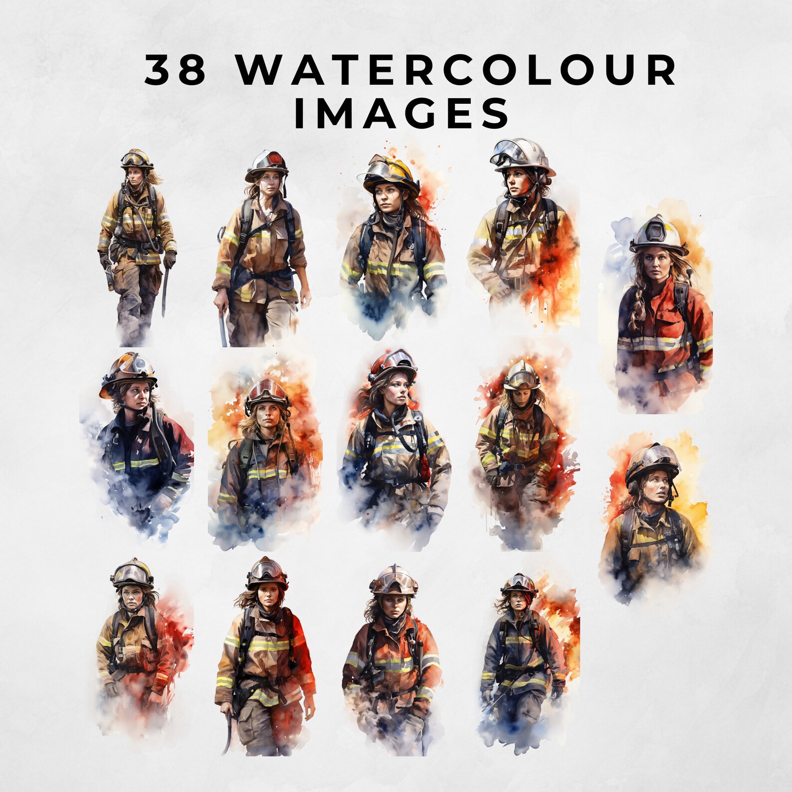 Watercolour Firefighter Clipart Image Bundle, Fire Rescue Realistic ...