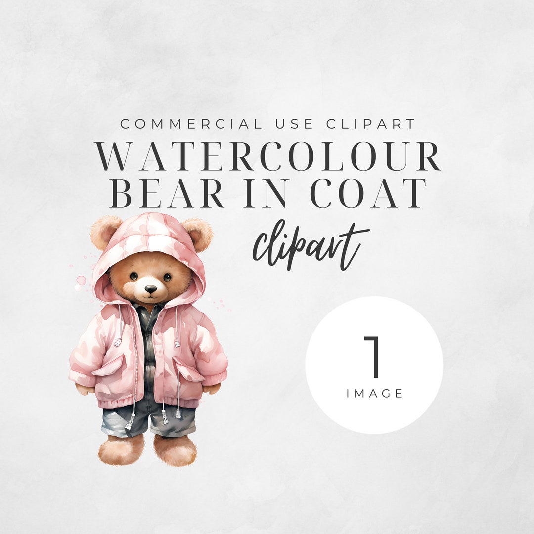 Adorable Watercolour Teddy Bear Raincoat Clip Art,cute Bear Baby Shower ...