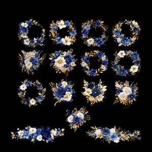 Navy Blue and Gold Floral Bouquets, Royal Blue Flowers Clipart ...